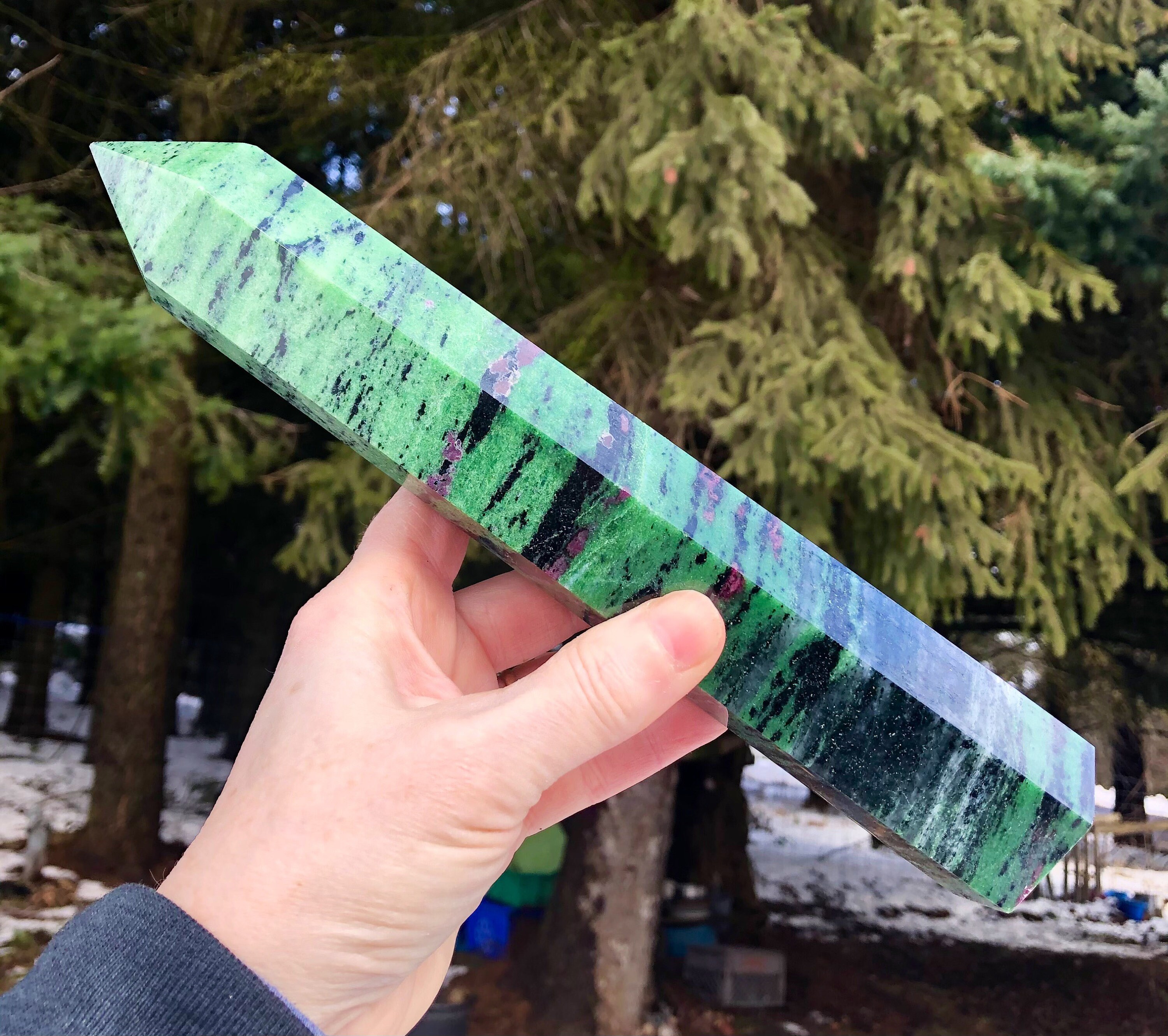 2.19 lb Ruby Zoisite Obelisk Pillar Tower Point Wand Column Mineral ...