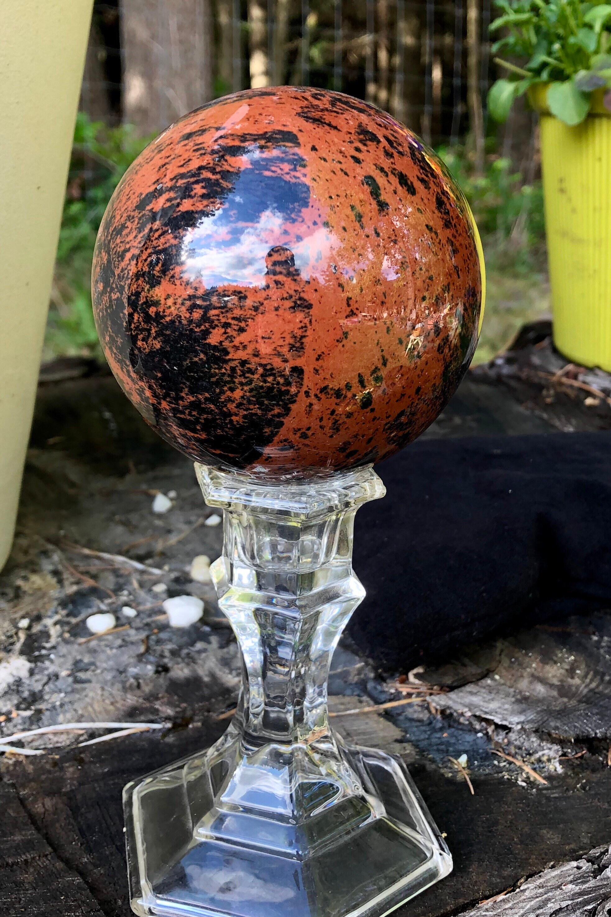 84mm Mahogany Obsidian Natural Stone Sphere Orb Ball Globe Display Specimen