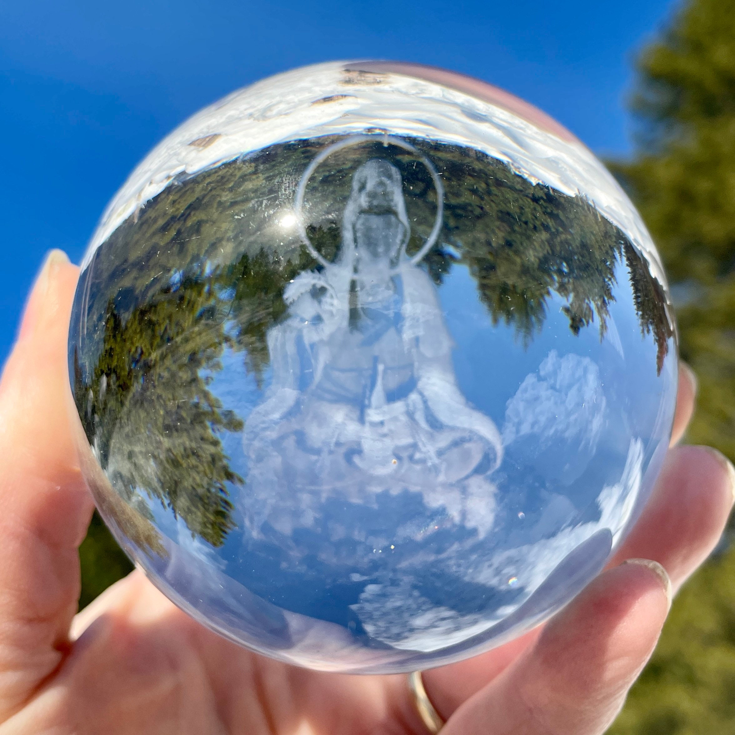 79mm Glass Buddha Hologram Sphere Orb Ball