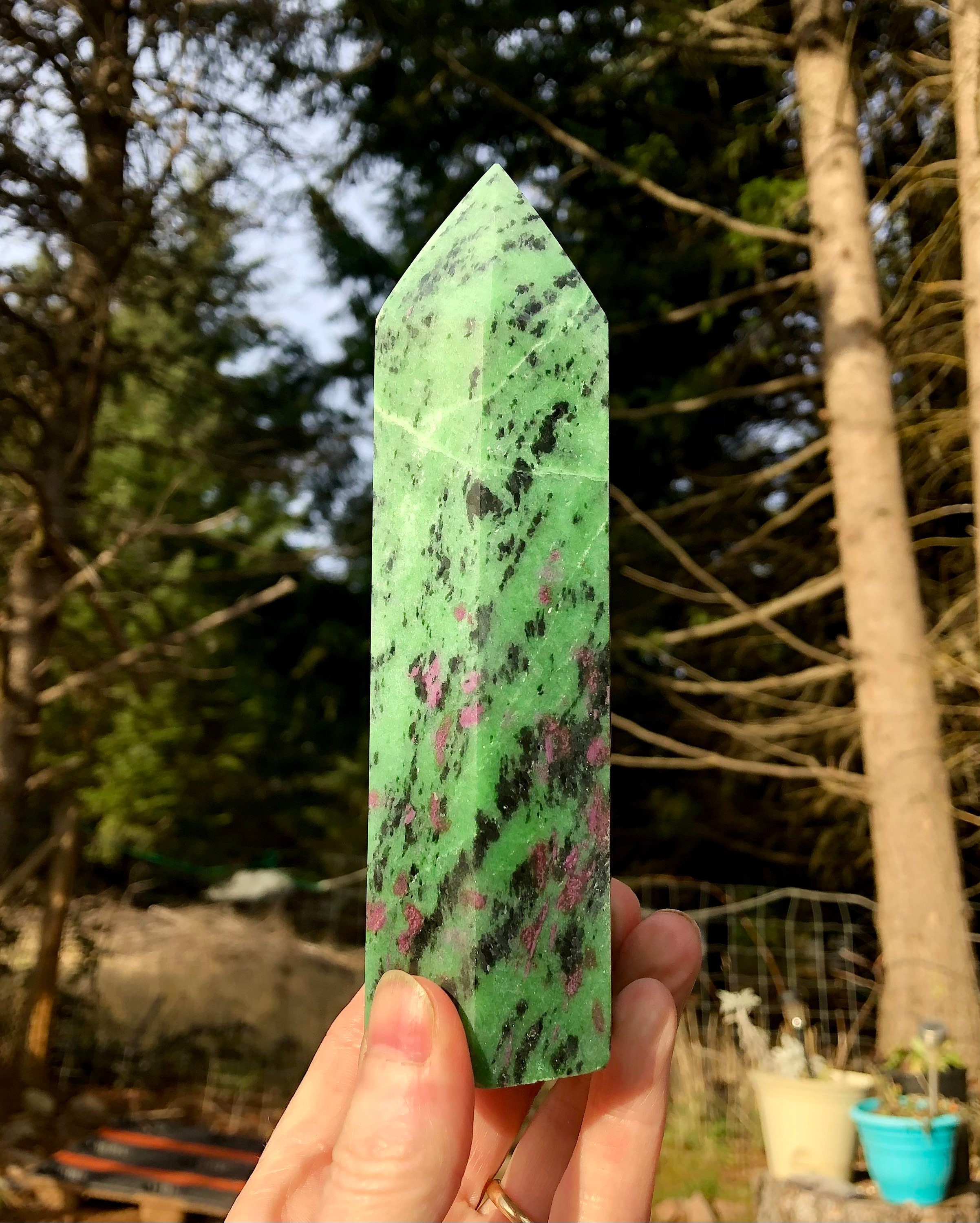 746g Ruby Zoisite Obelisk Pillar Tower Point Wand Column Mineral Display Specimen