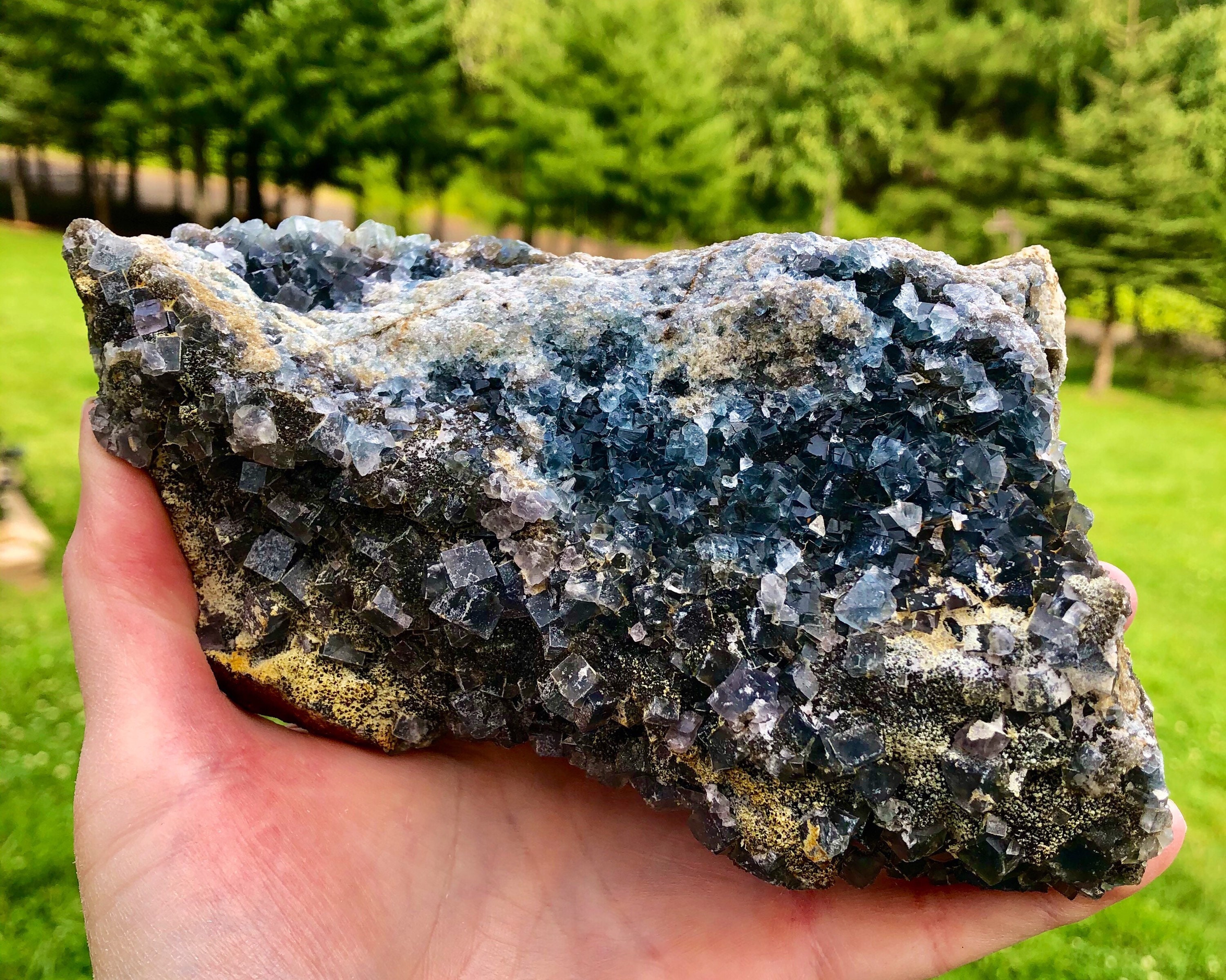 1008g Blue Cubic Fluorite And Smoky Quartz Crystal Cluster Mineral ...