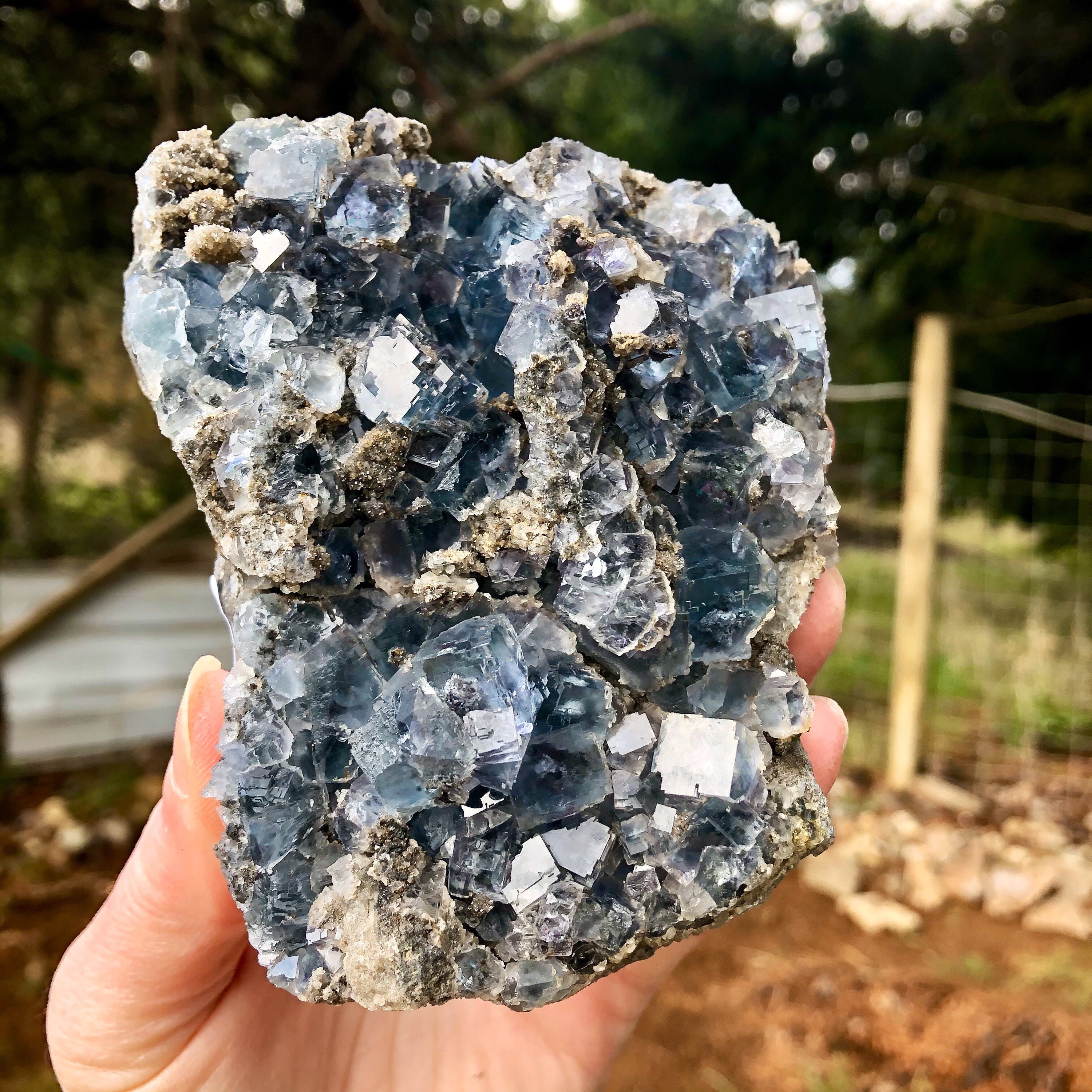 640g Transparent Blue Cubic Fluorite On Gray Druzy Smoky Quartz Crystal ...