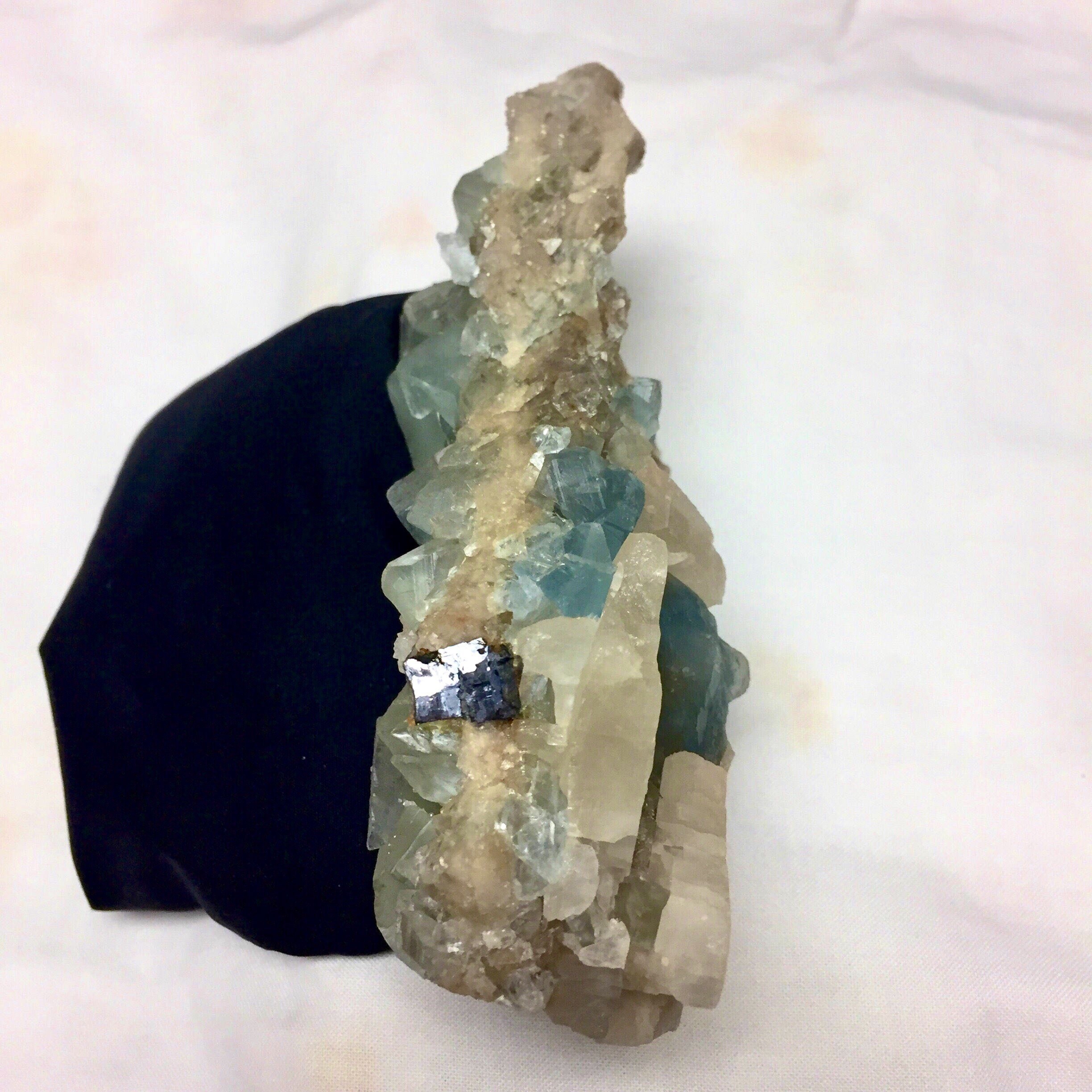 Blue Fluorite, Calcite, Hematite double sided Druzy crystal cluster on ...