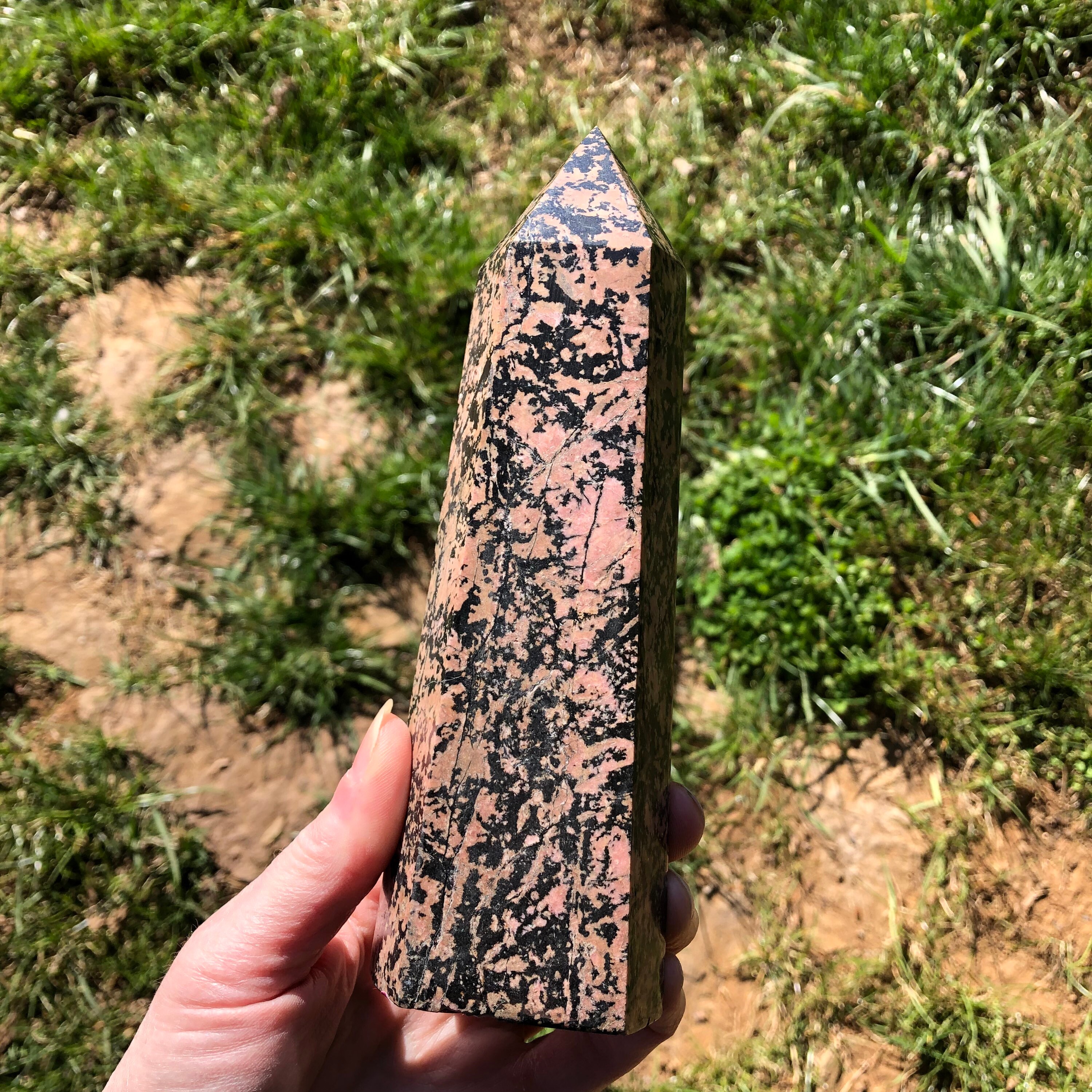 1112g Rhodonite Obelisk Pillar Point Tower Wand Column Mineral Display ...