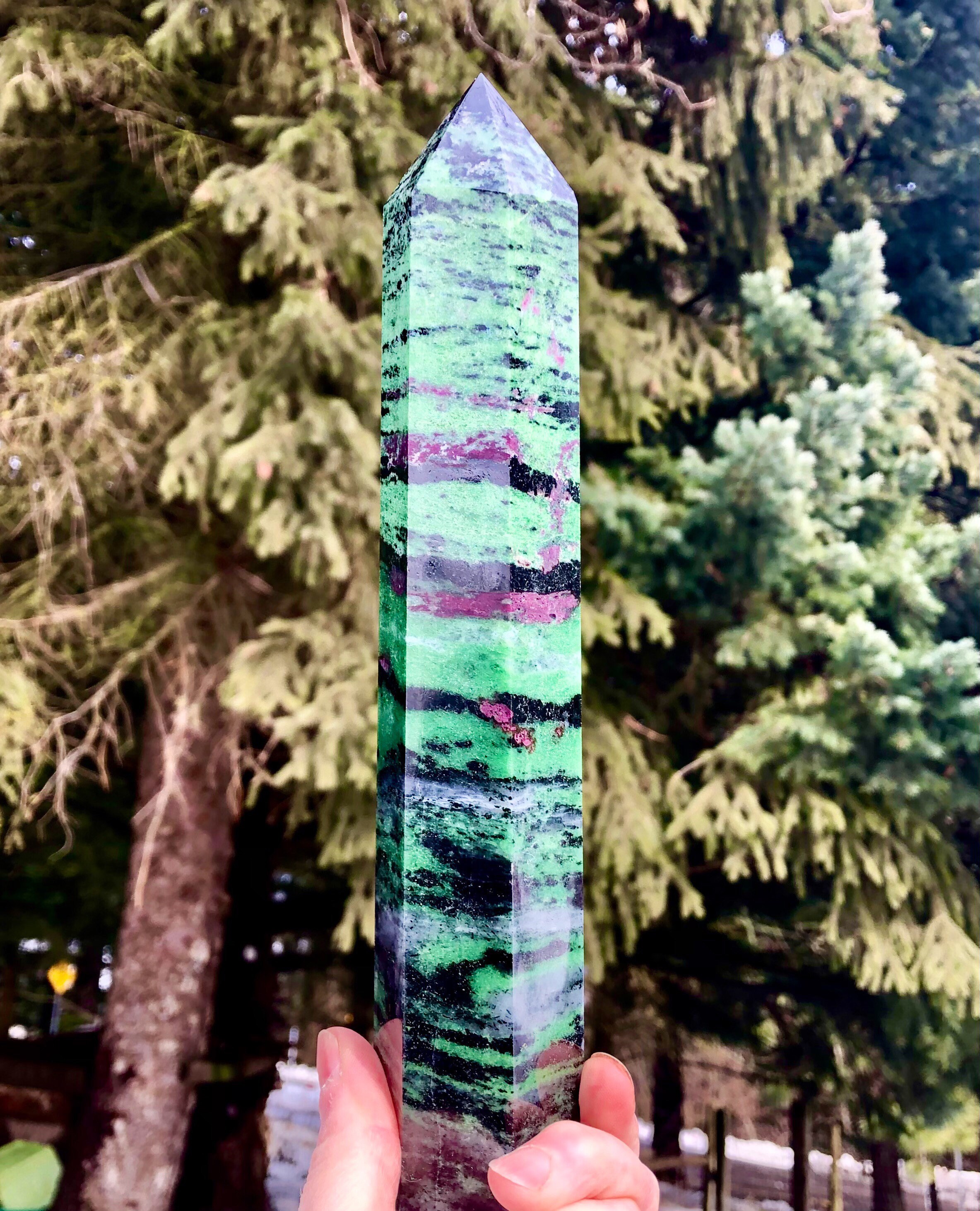1.98 lb Ruby In Zoisite Obelisk Pillar Tower Point Wand Column Mineral Display Specimen