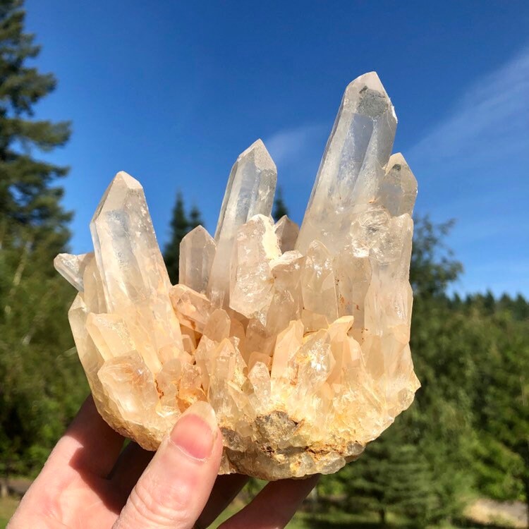 Large upright peach colored Quartz Crystal Cluster Mineral Specimen