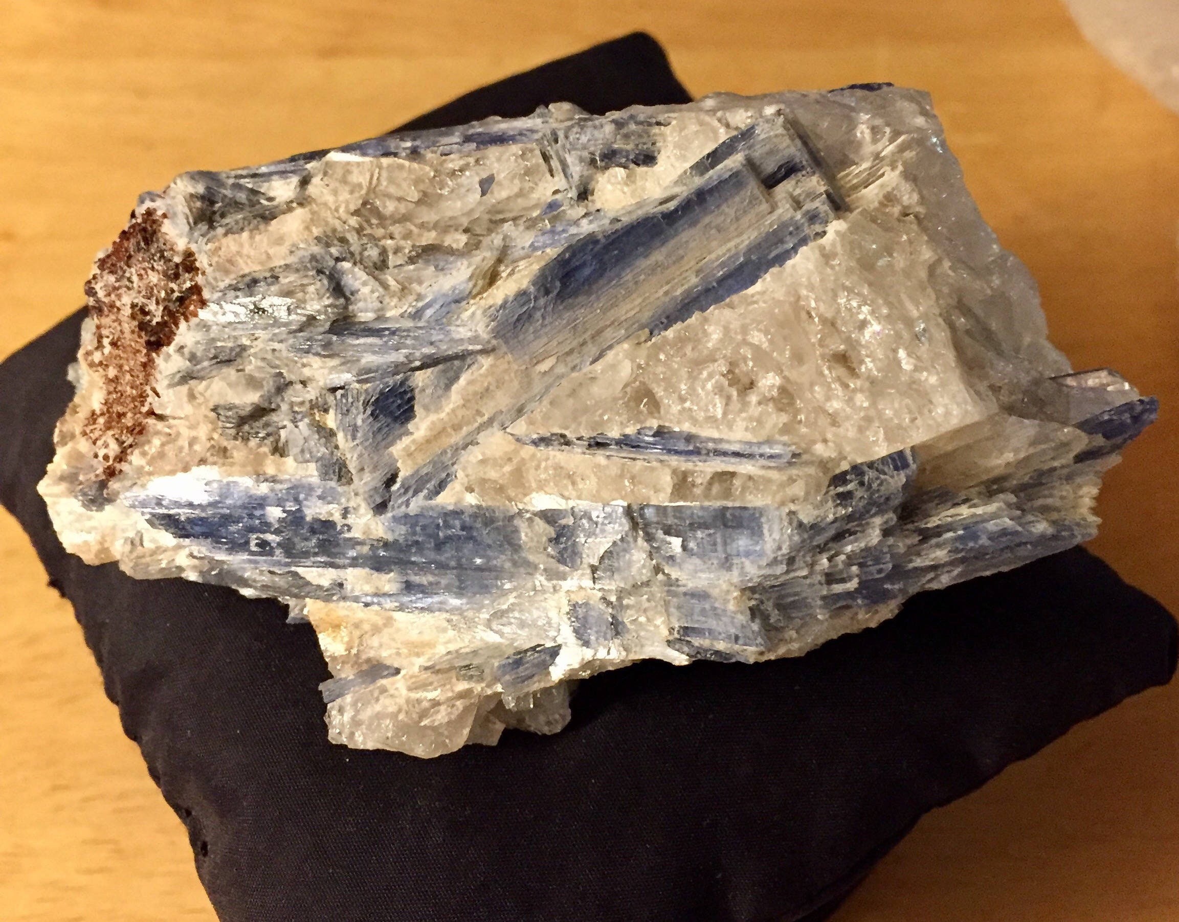 Blue and White Kyanite with Red Garnet large crystal cluster