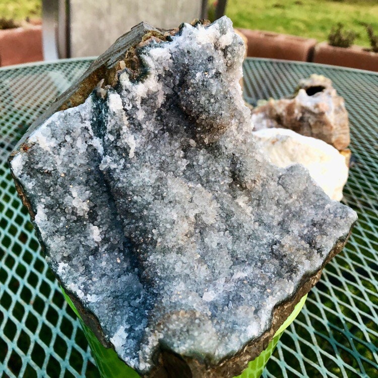 1139g Gray Amethyst Quartz Geode Crystal Cluster freestanding display ...