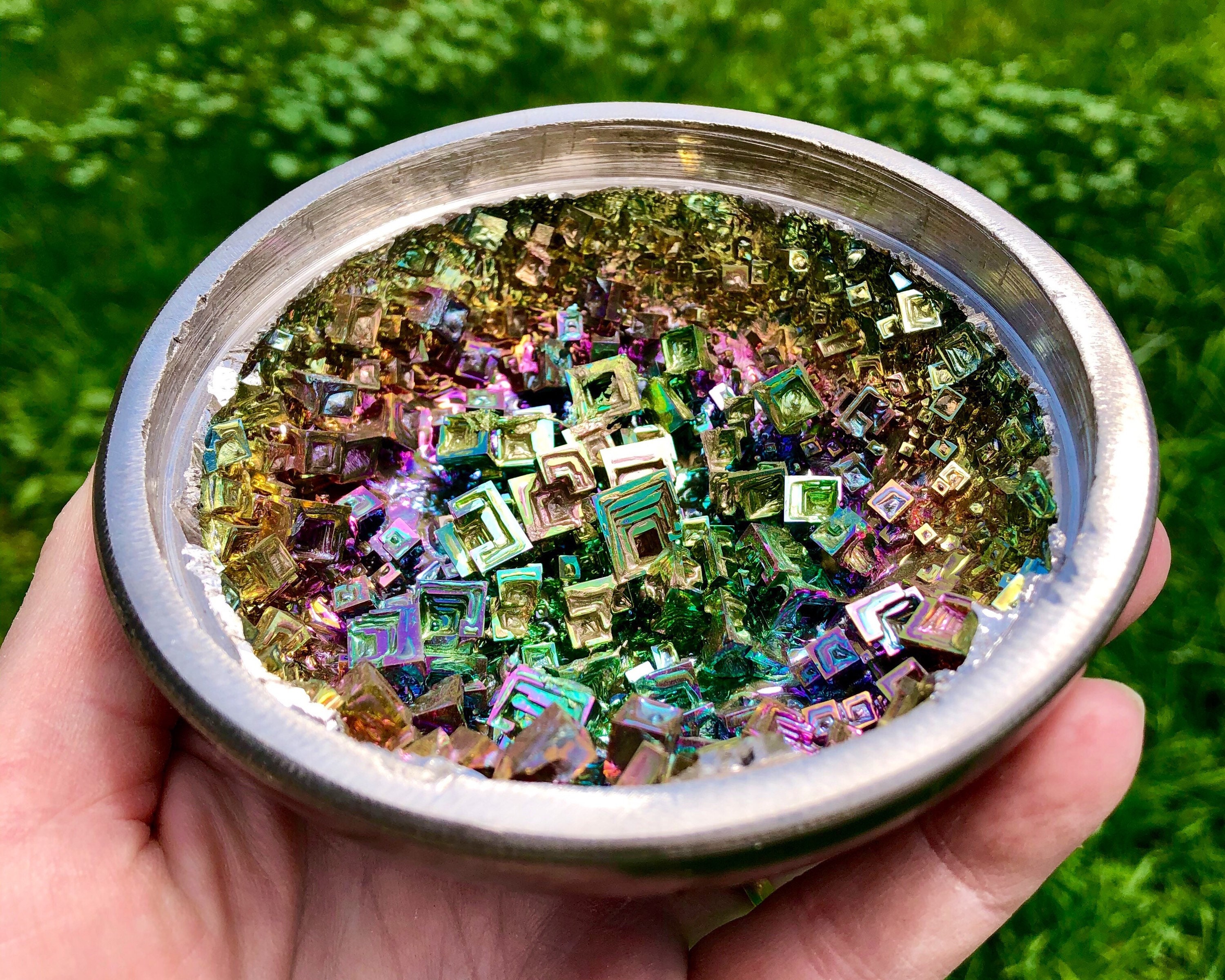 616g Rainbow Bismuth Bowl Crystal Cluster Specimen