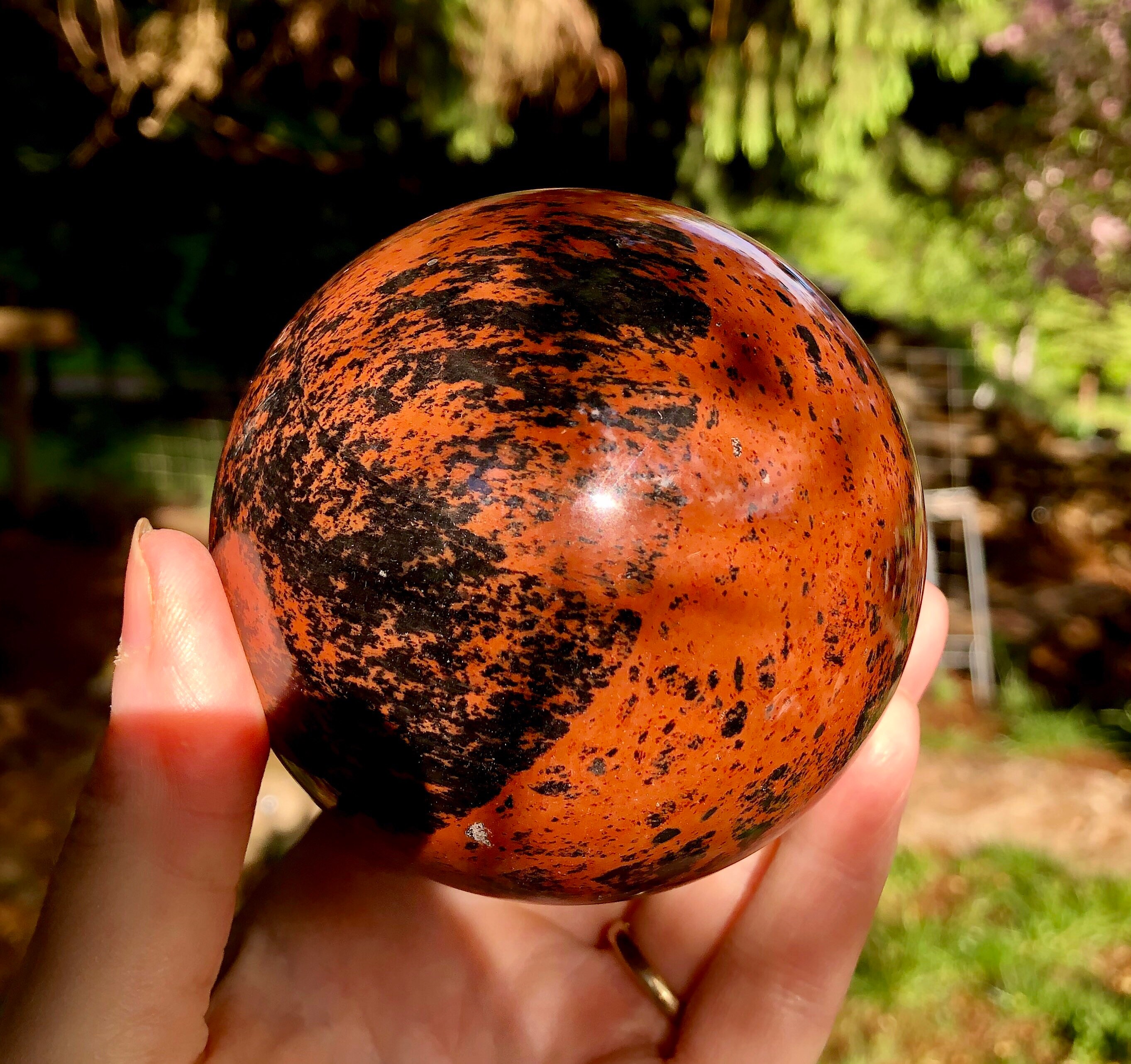 84mm Mahogany Obsidian Natural Stone Sphere Orb Ball Globe Display Specimen