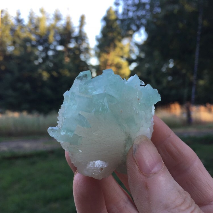 Green Apophyllite on white Stilbite cluster