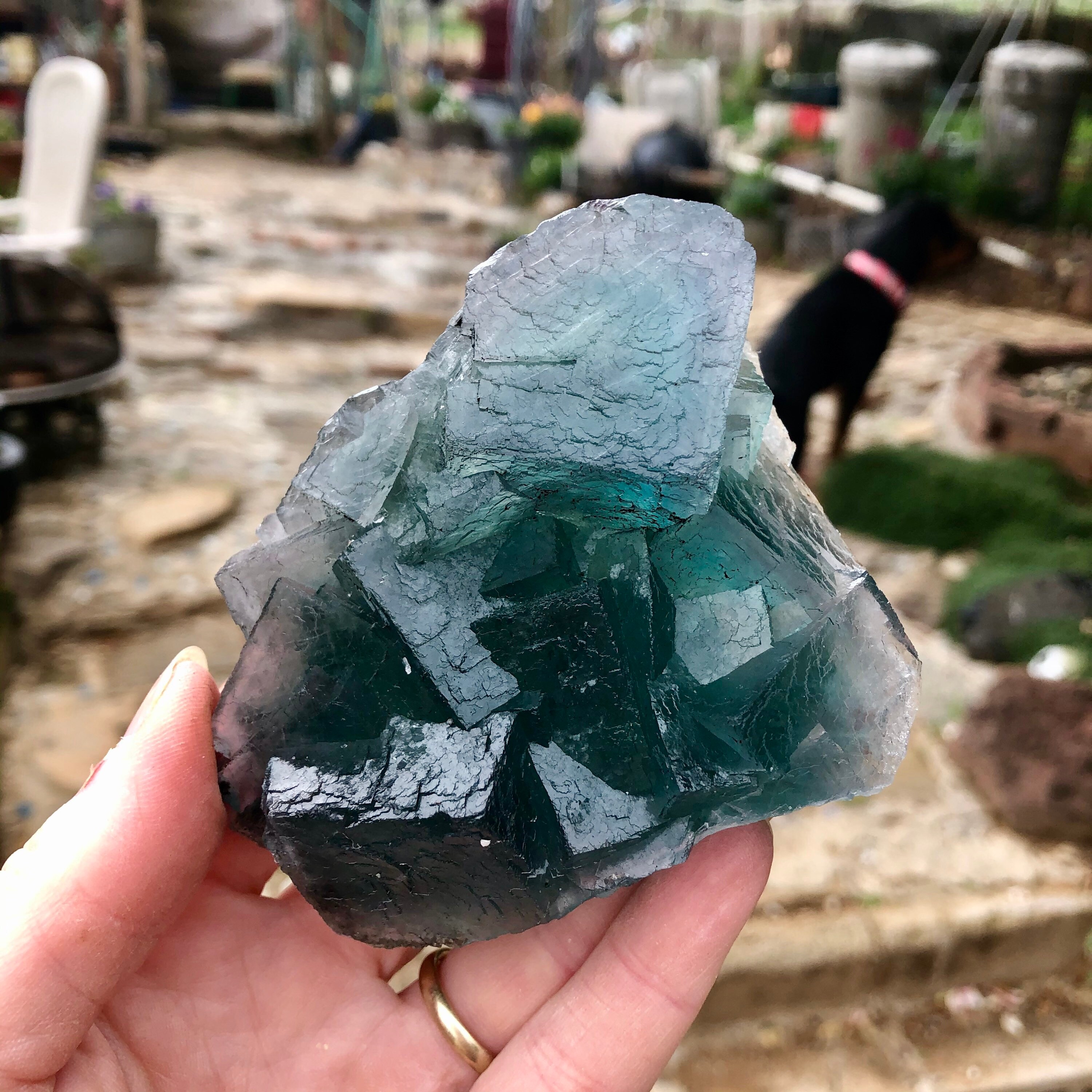 300g Blue Green Phantom Window Fluorite Crystal Mineral Display Specimen