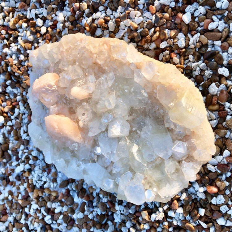 ON RESERVE Large Apophyllite Cluster with Peach Stilbite Flowers