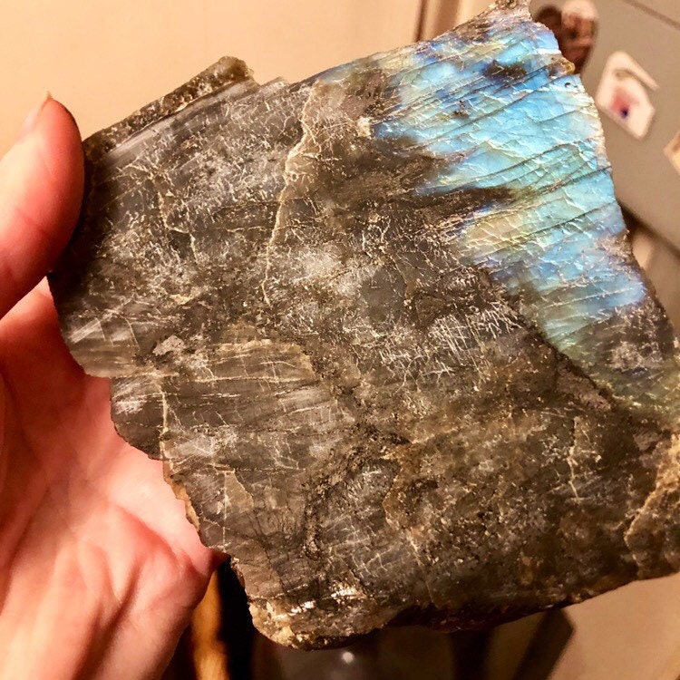 Labradorite Slab for display or lapidary use with bright blue flash