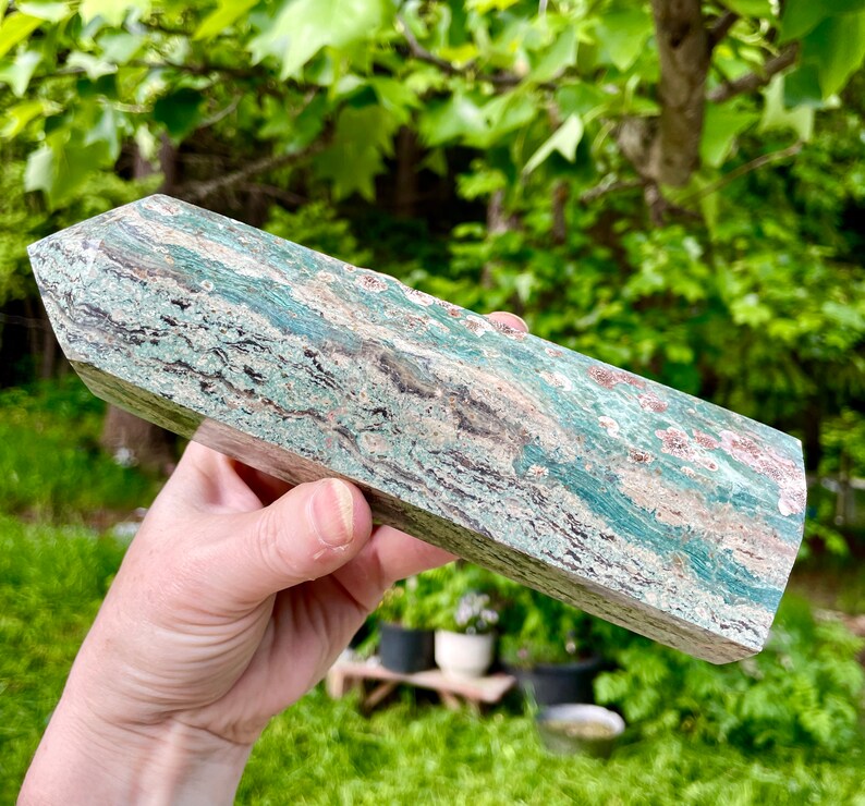 2.1 Lb Green Flower Agate Obelisk Pillar Tower Point Wand - Etsy