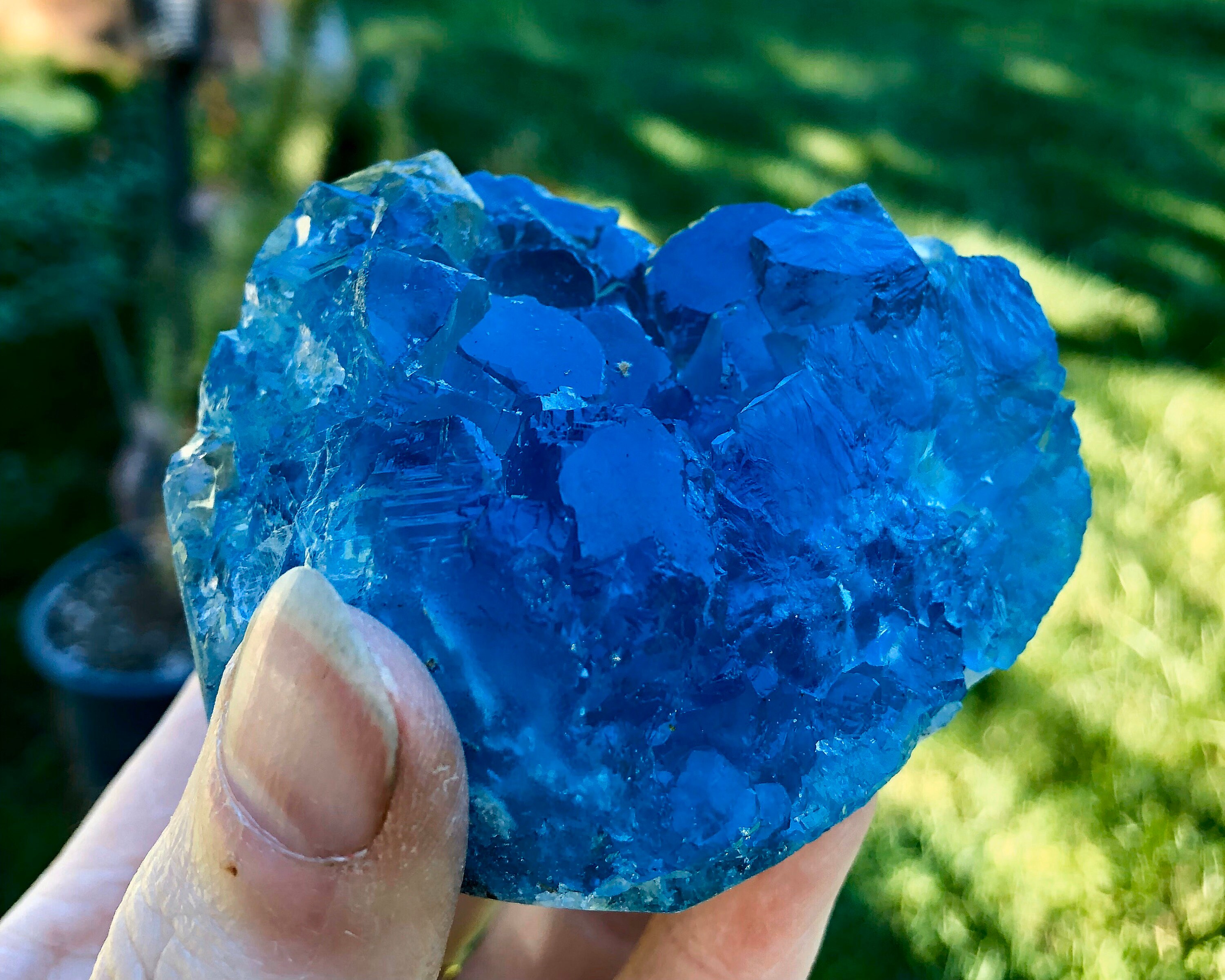 Bright Blue Cubic Trapezoidal Fluorite Crystal Cluster Specimen