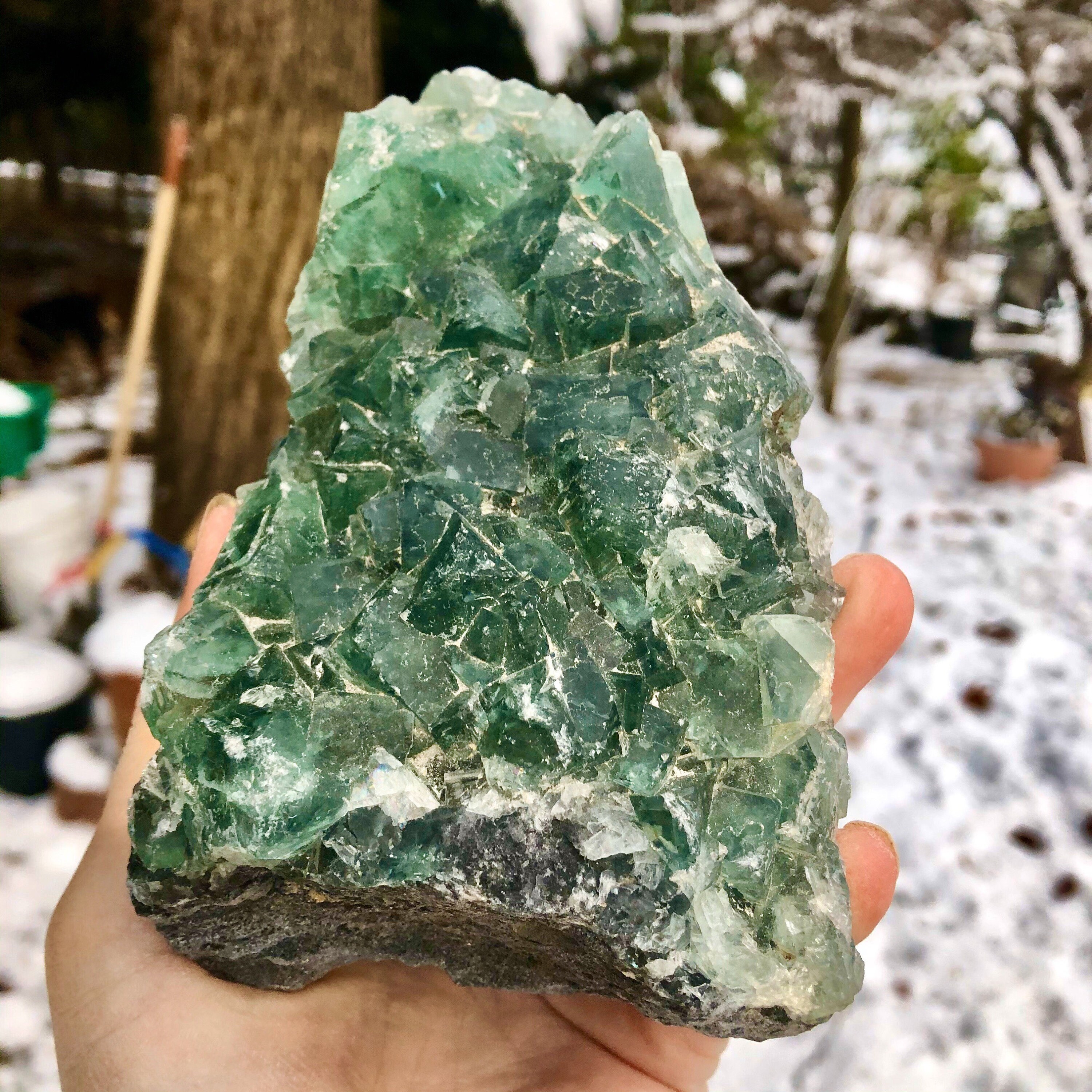 Large Green Cubic Fluorite Crystal Cluster Specimen on matrix