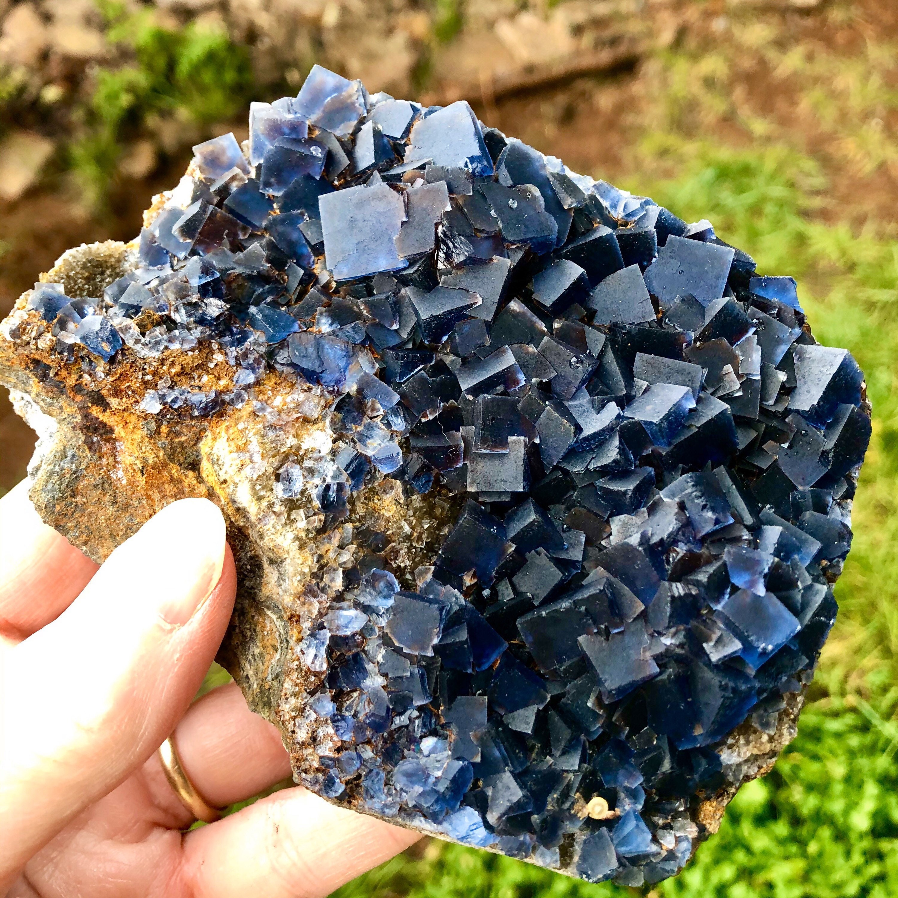 536g Deep Blue Cubic Fluorite On Matrix Crystal Cluster Mineral Display ...
