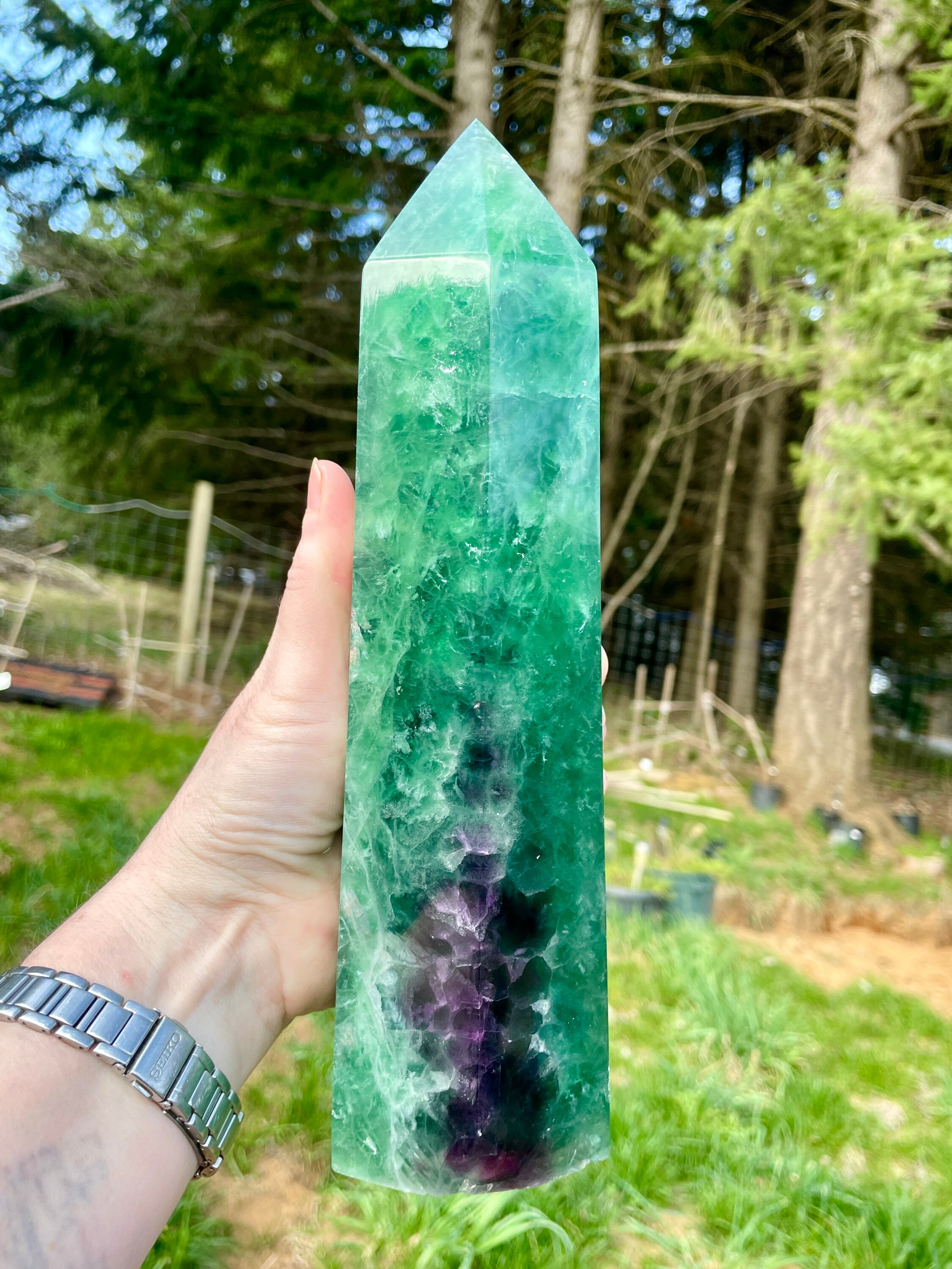4.87 lb Rainbow Fluorite Obelisk Pillar Tower Point Wand Column Generator
