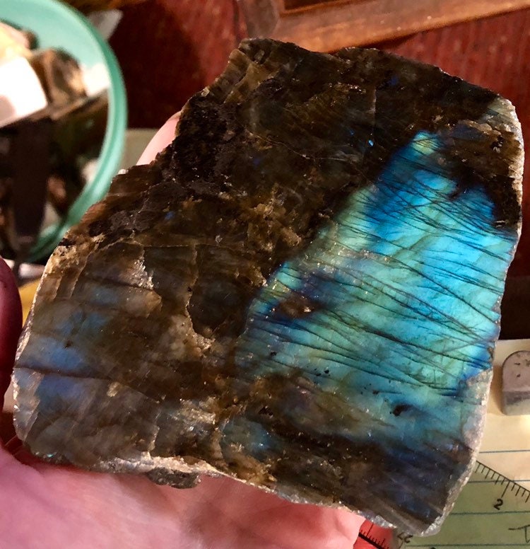 Labradorite Slab for display or lapidary use with bright blue flash