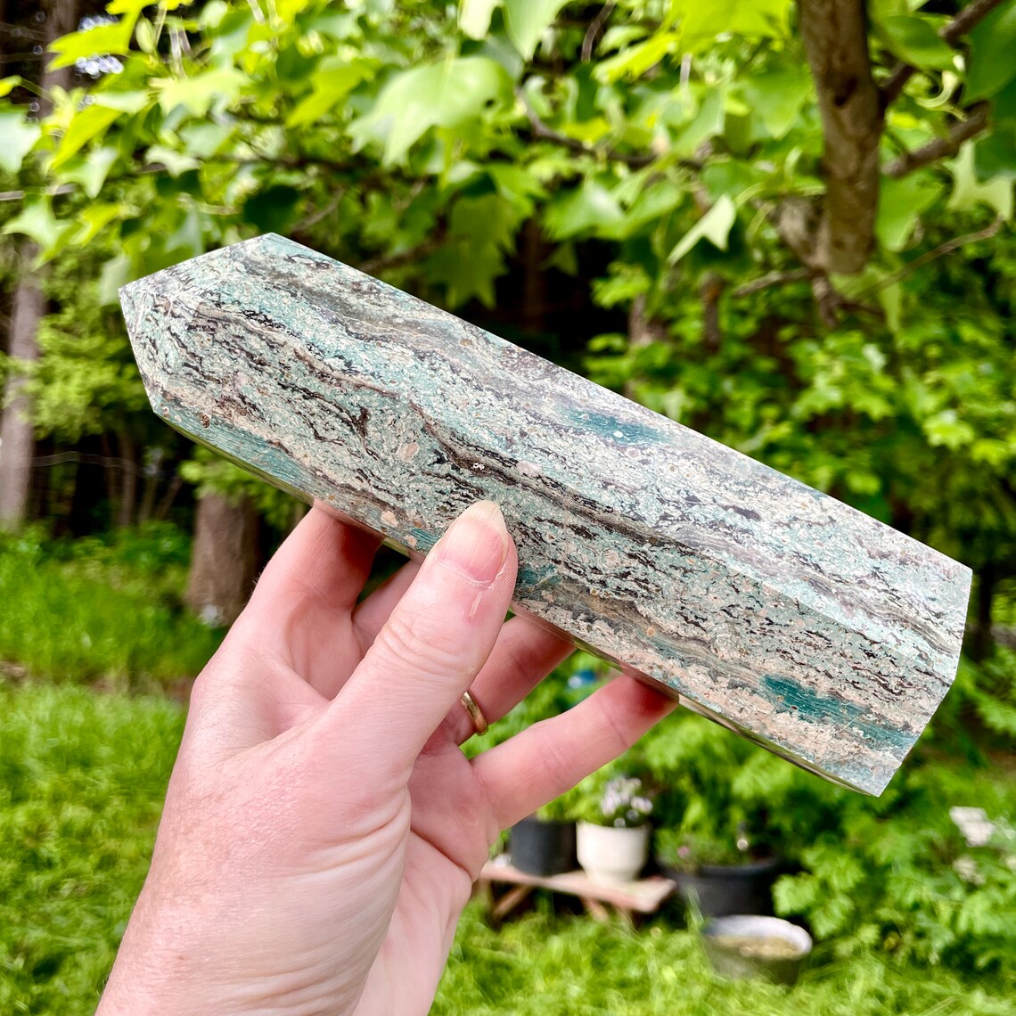 2.1 Lb Green Flower Agate Obelisk Pillar Tower Point Wand - Etsy