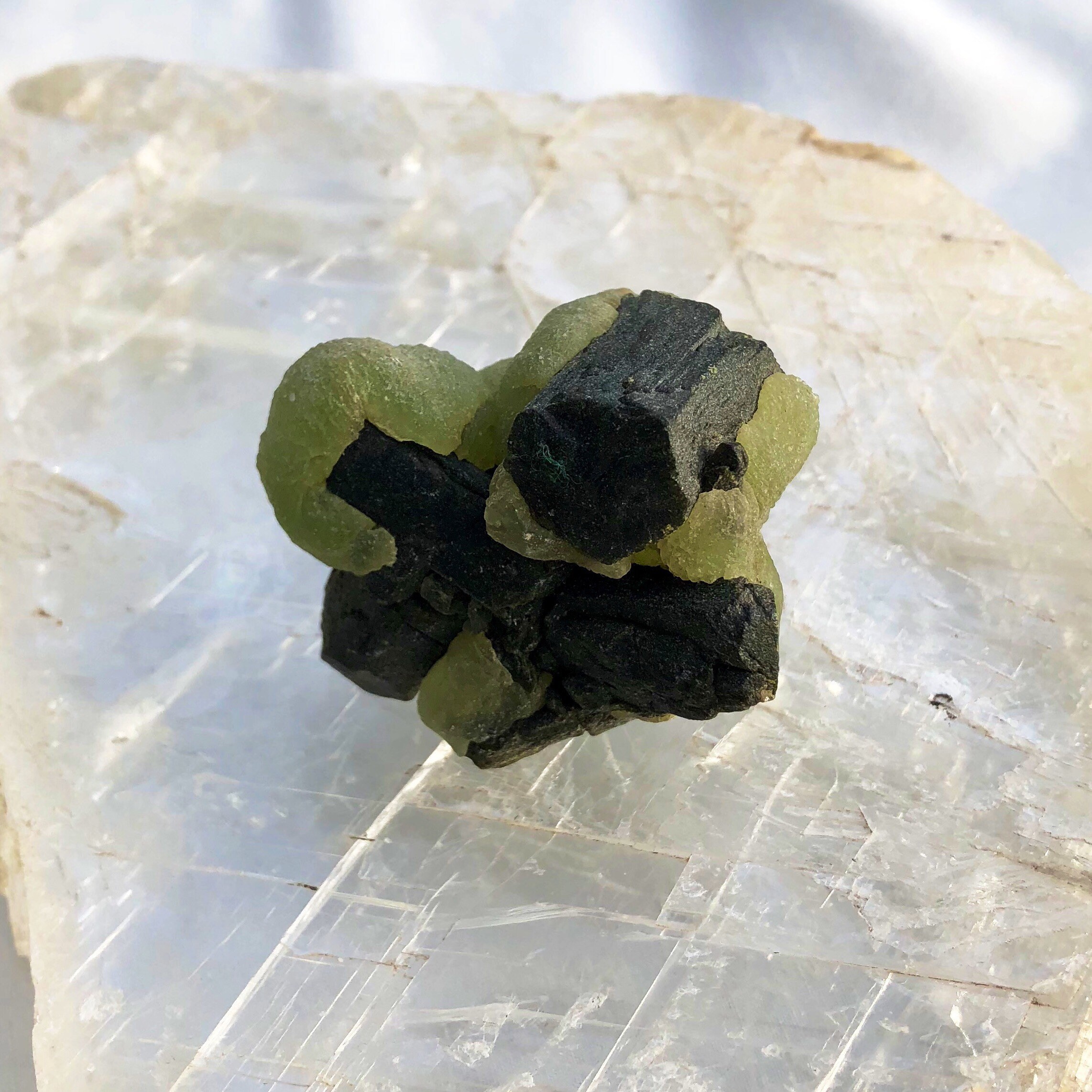 Botryoidal Prehnite and Epidote Crystal Cluster