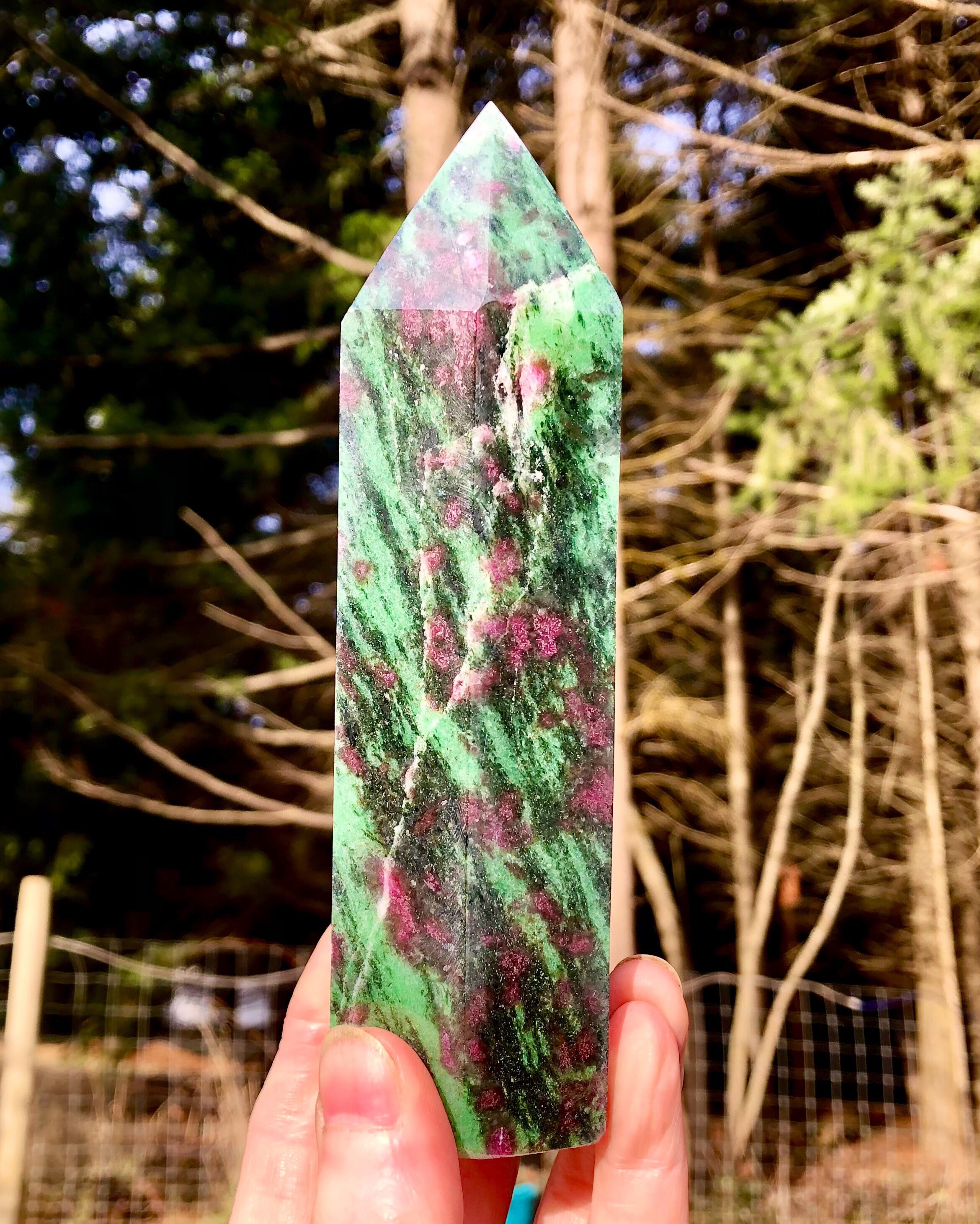 614g Ruby Zoisite Obelisk Pillar Tower Point Wand Column Mineral Display Specimen