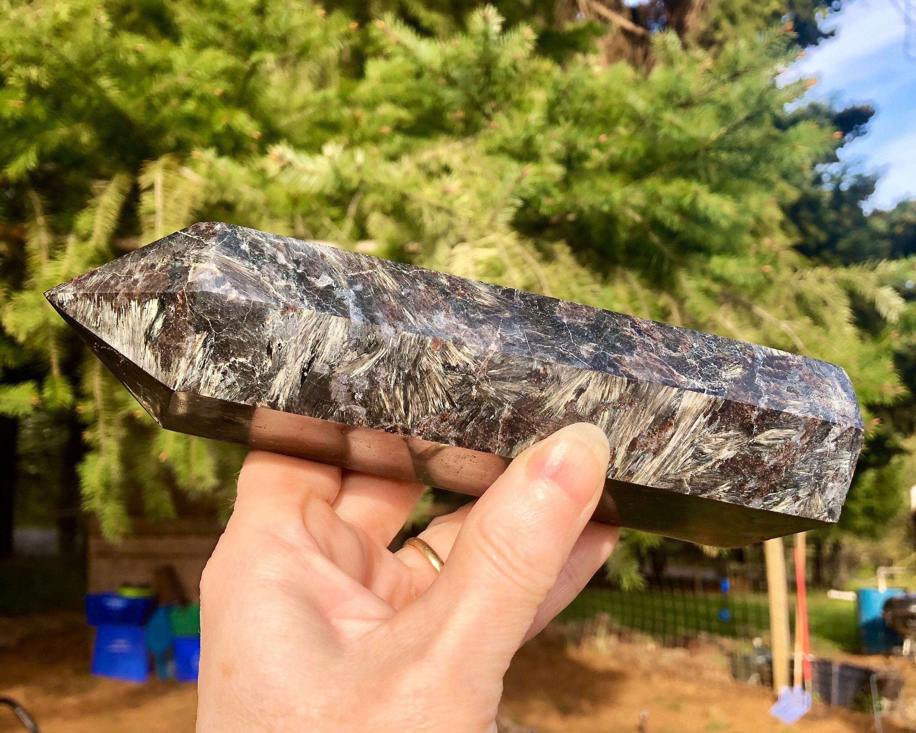920g Astrophyllite or Fireworks Stone Obelisk Pillar Tower Point Wand ...