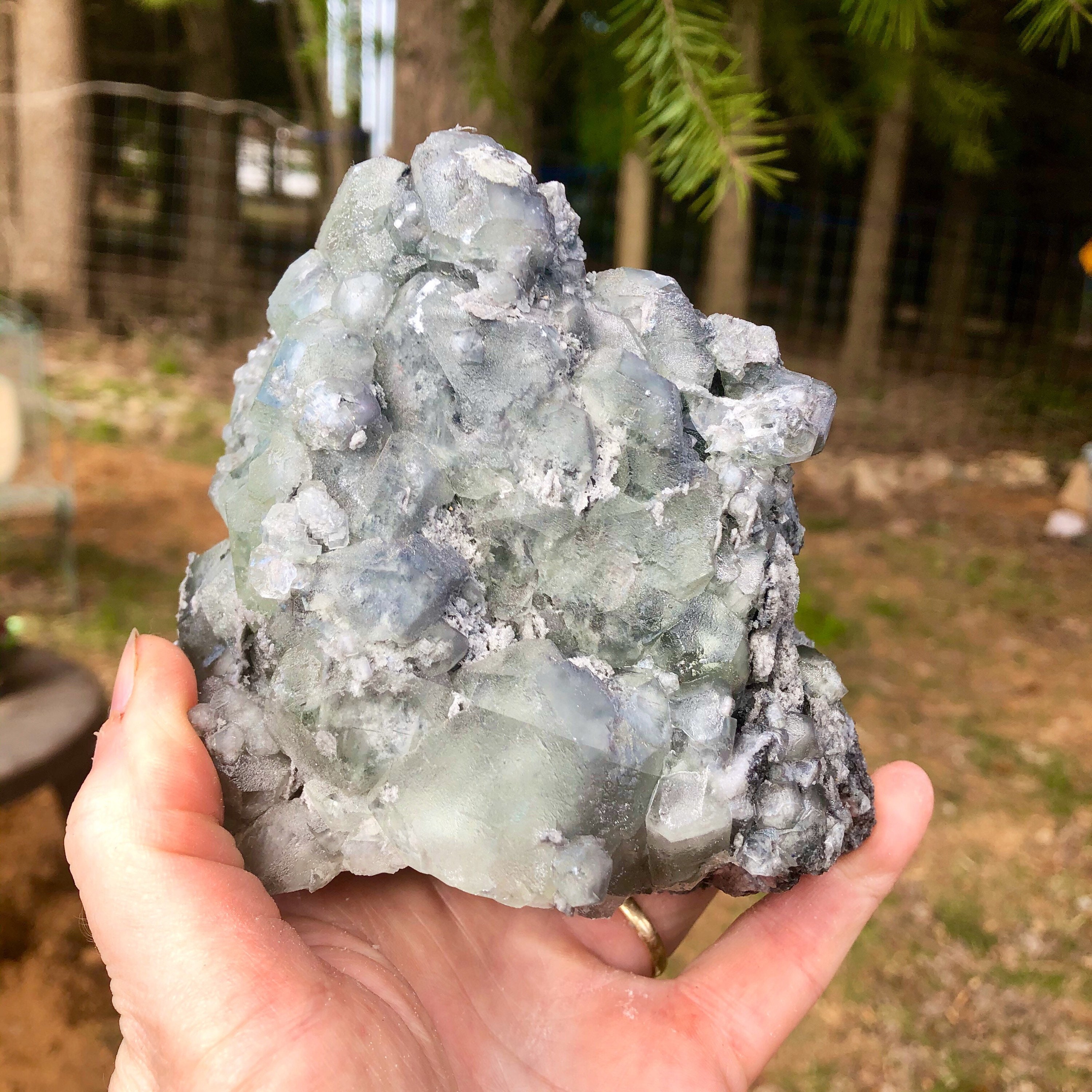 1020g Light Green Fluorite On Gray Druzy Matrix Crystal Cluster Specimen