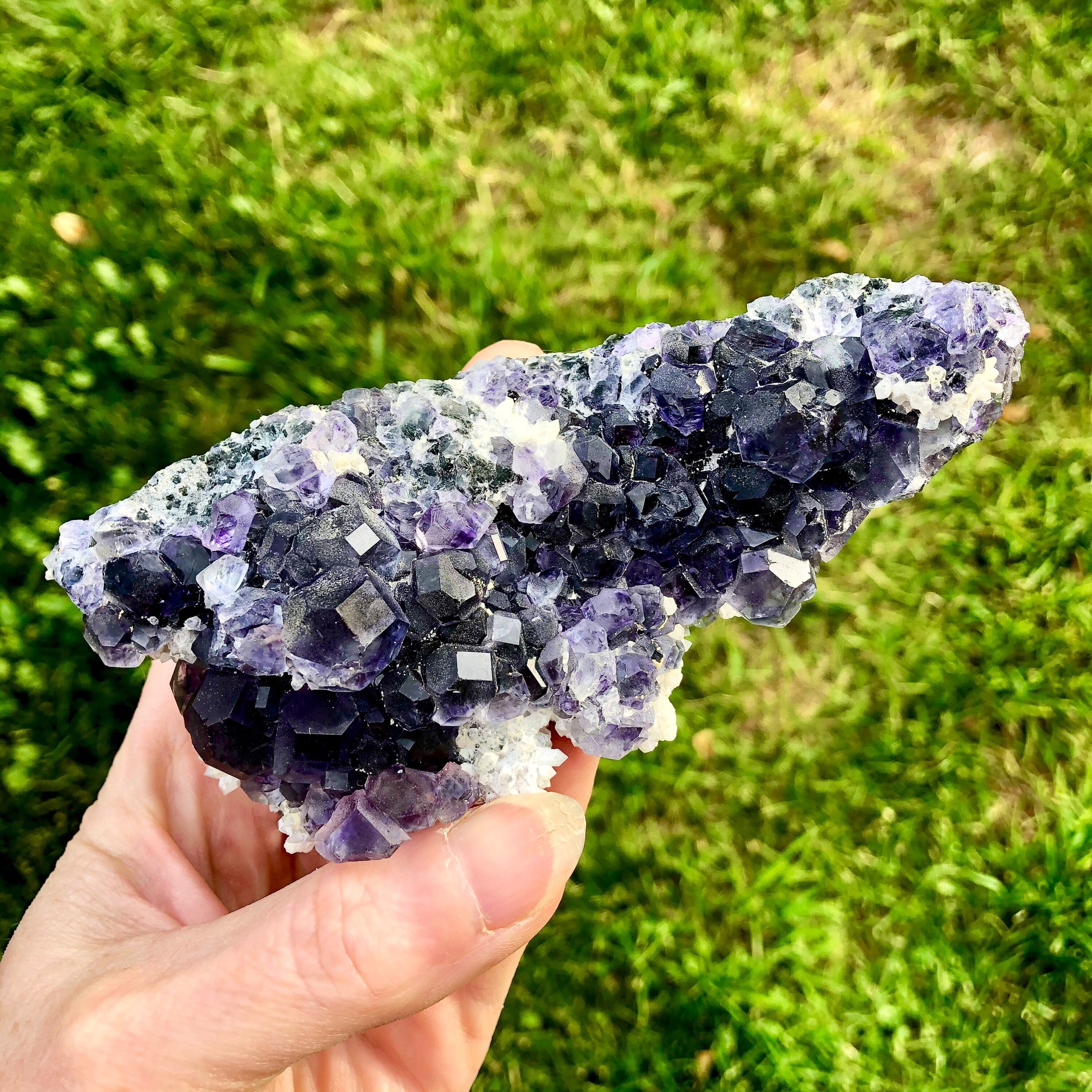 296g Dual Sided Purple Octahedral Fluorite And White Needle Quartz ...
