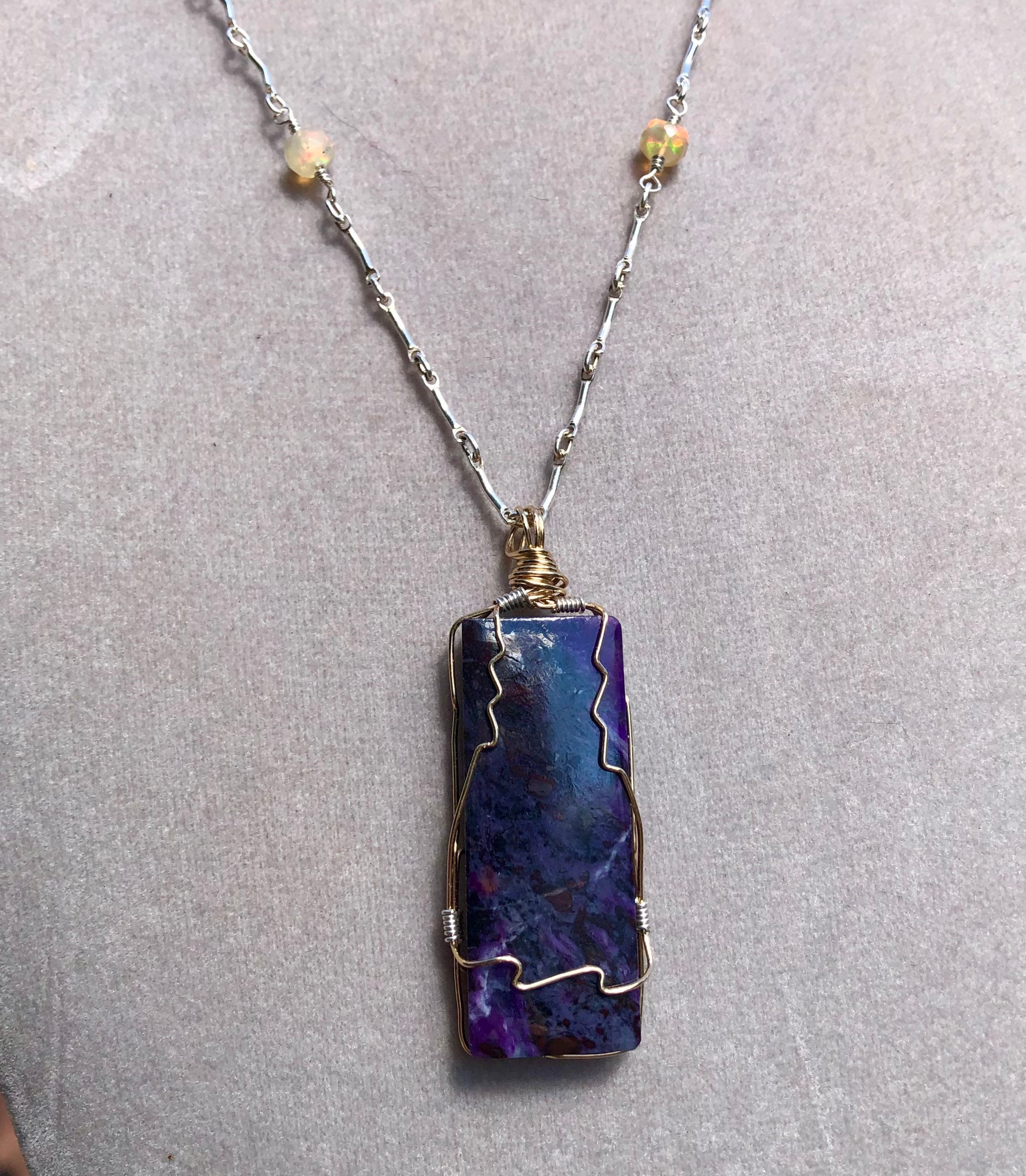 Sugilite Necklace With Ethiopian Opal Ruby Kyanite Sterling Silver Bar ...