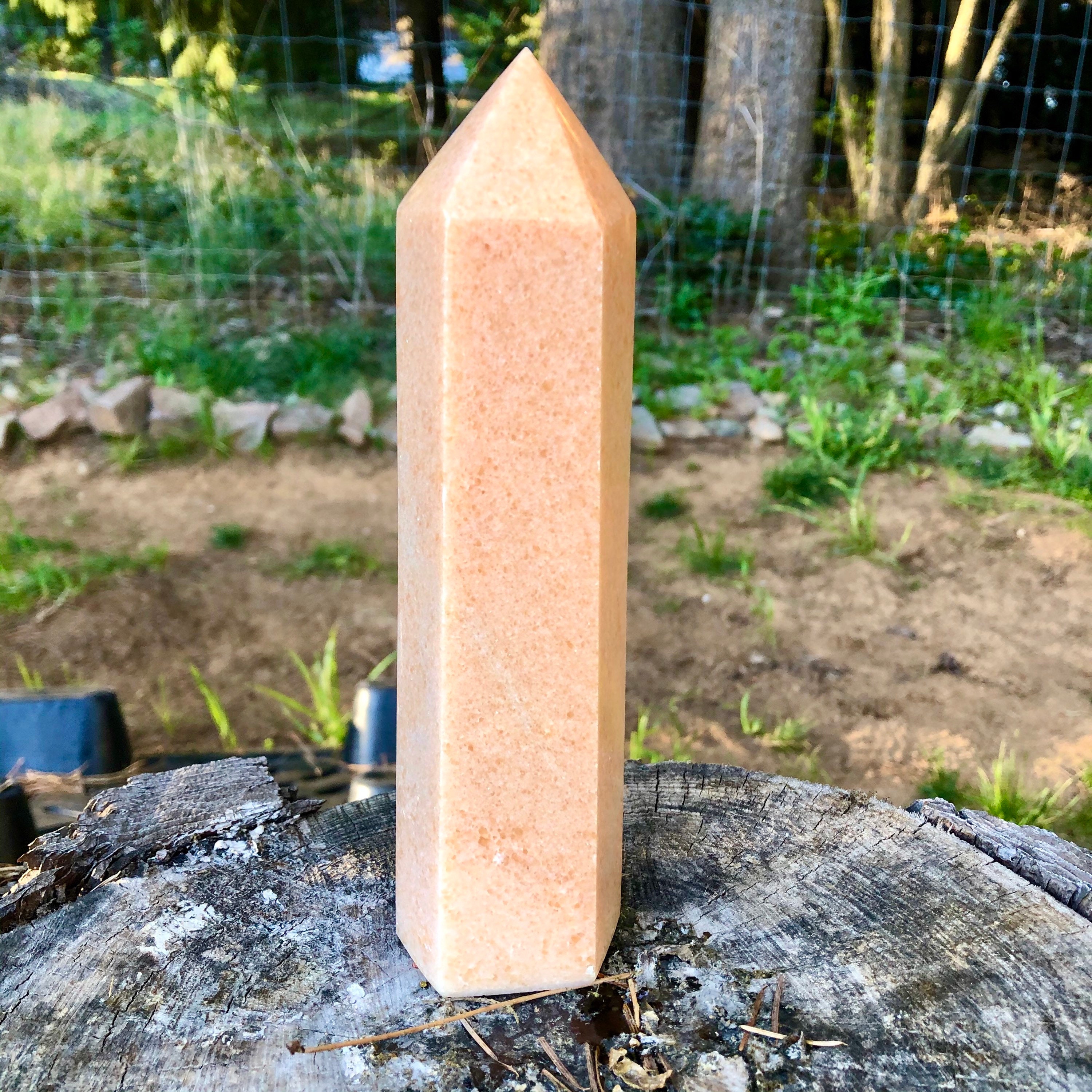 820g Sunstone Quartz Obelisk Pillar Tower Point Wand Column Mineral ...