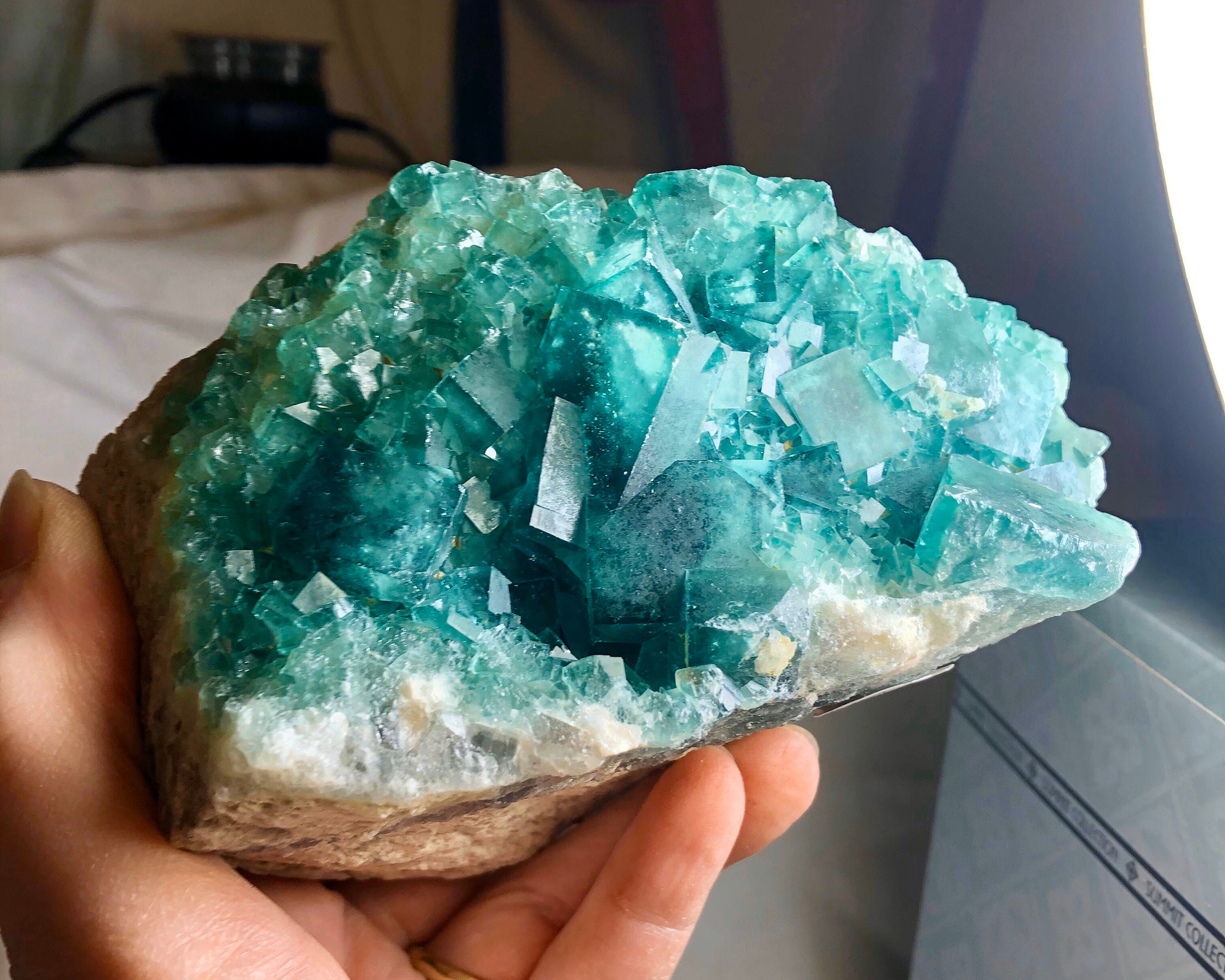 922g Aqua Blue Green Cubic Fluorite Crystal Cluster Specimen