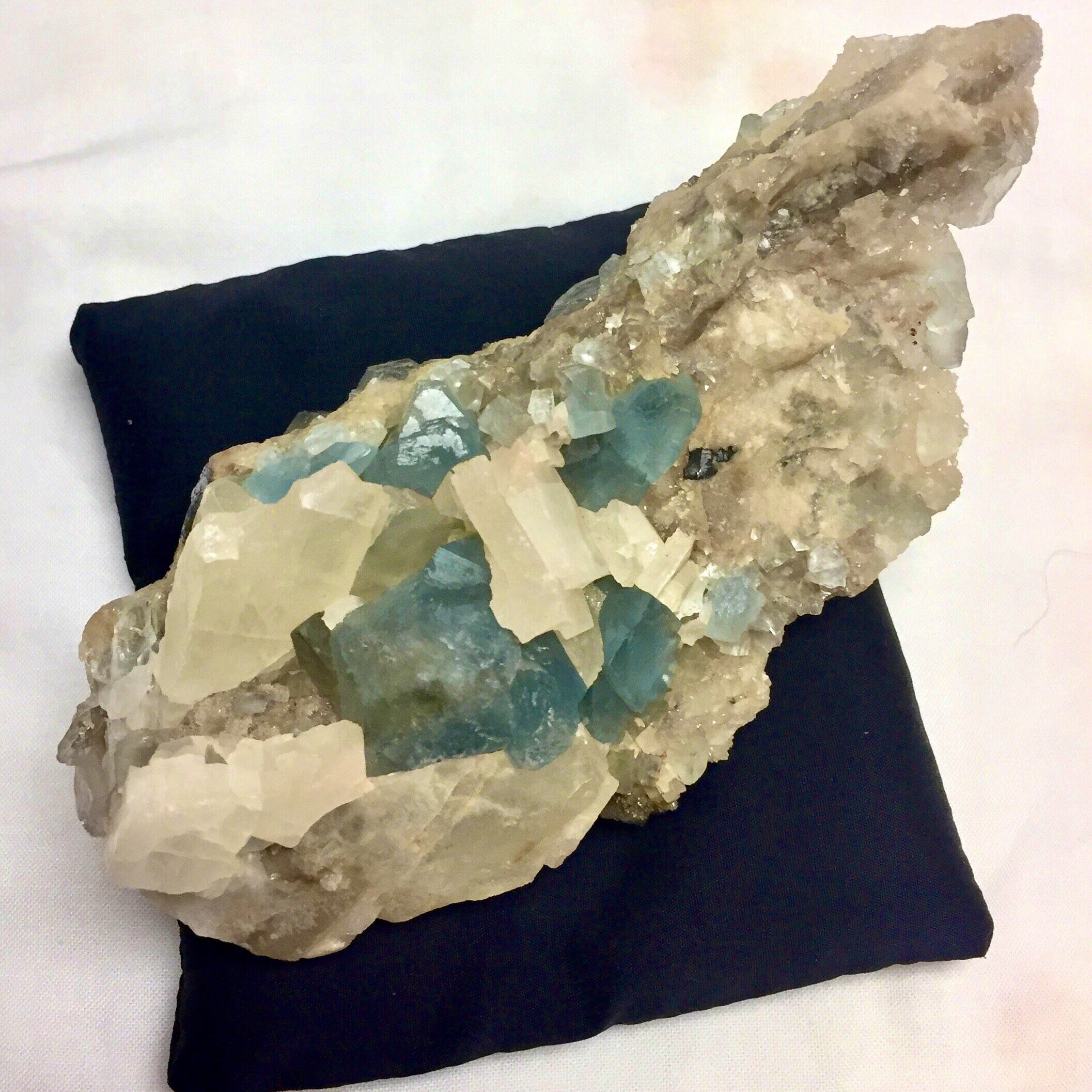 Blue Fluorite, Calcite, Hematite double sided Druzy crystal cluster on ...