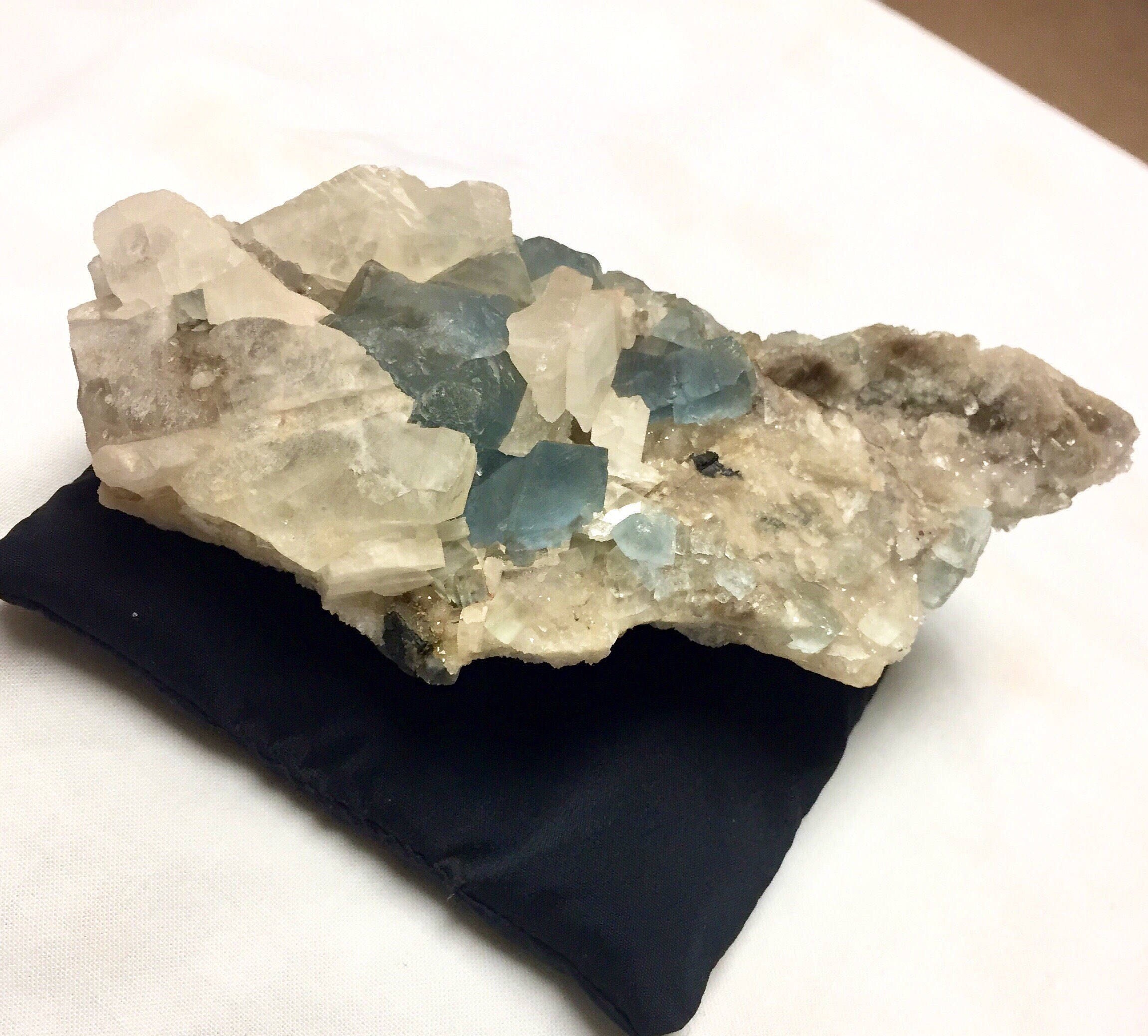 Blue Fluorite, Calcite, Hematite double sided Druzy crystal cluster on ...