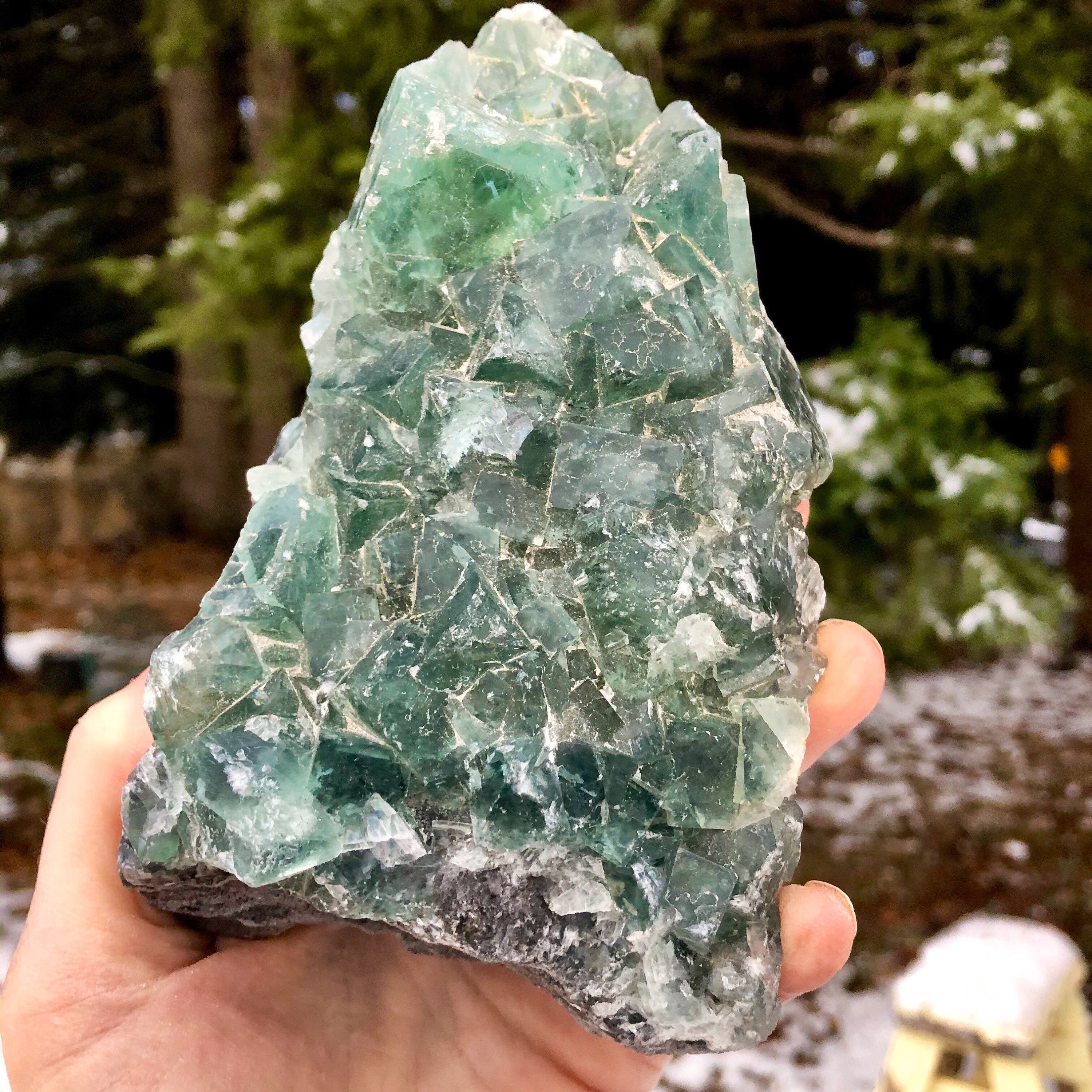 Large Green Cubic Fluorite Crystal Cluster Specimen on matrix