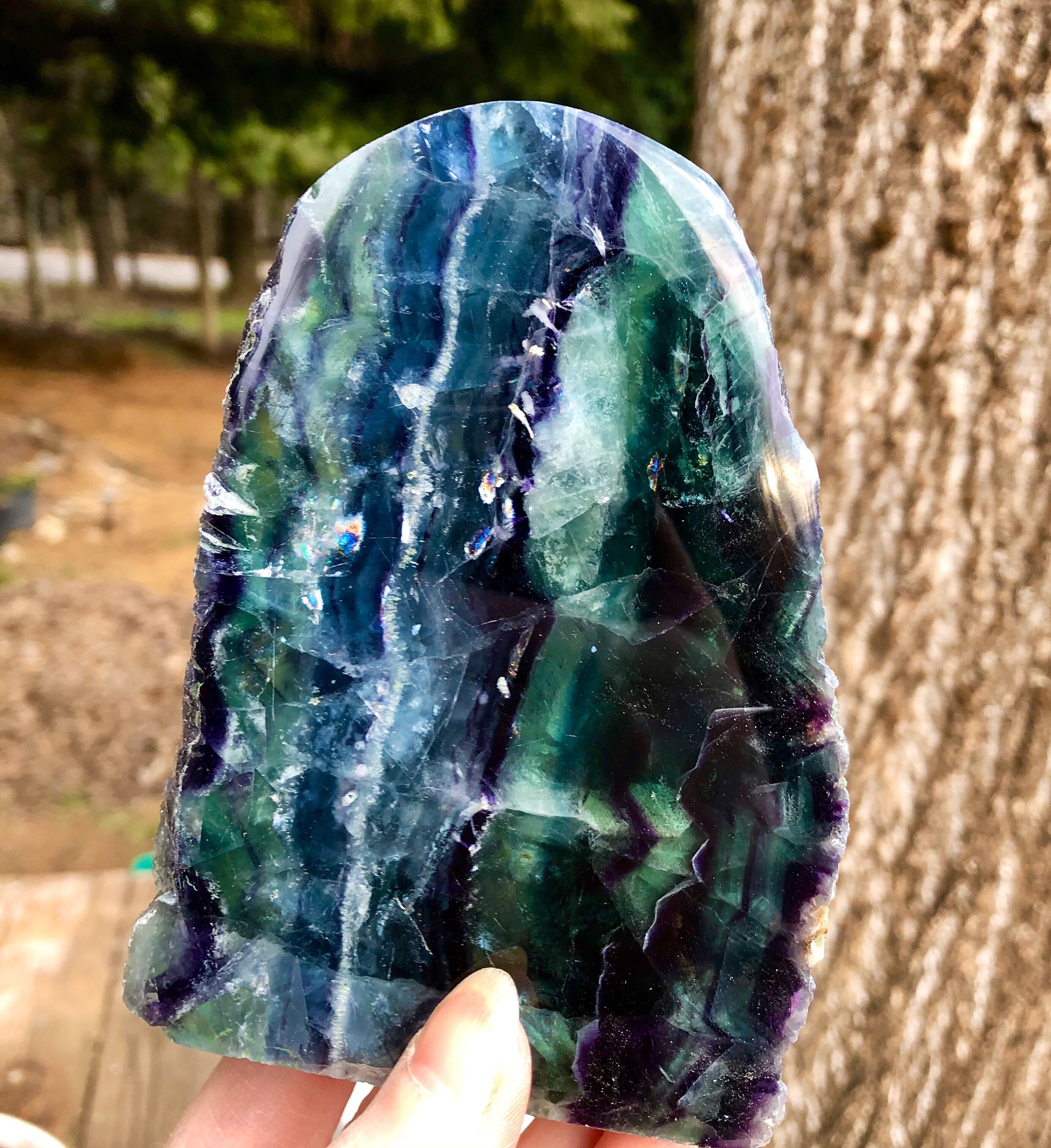667g Rainbow Fluorite Polished Standing Freeform Slab Mineral Display ...