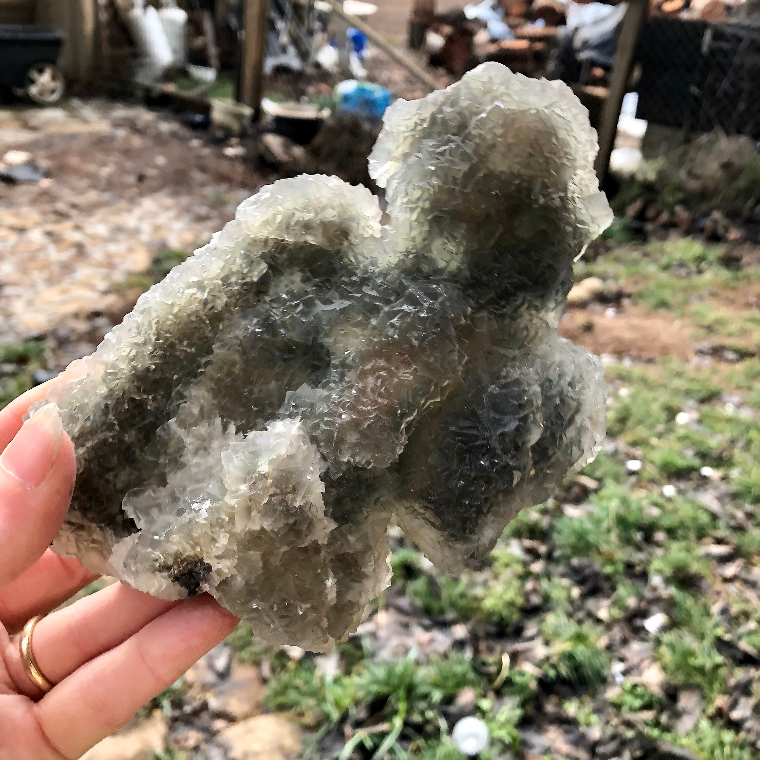 720g Olive Green Translucent Irregular Fluorite Crystal Cluster Mineral ...