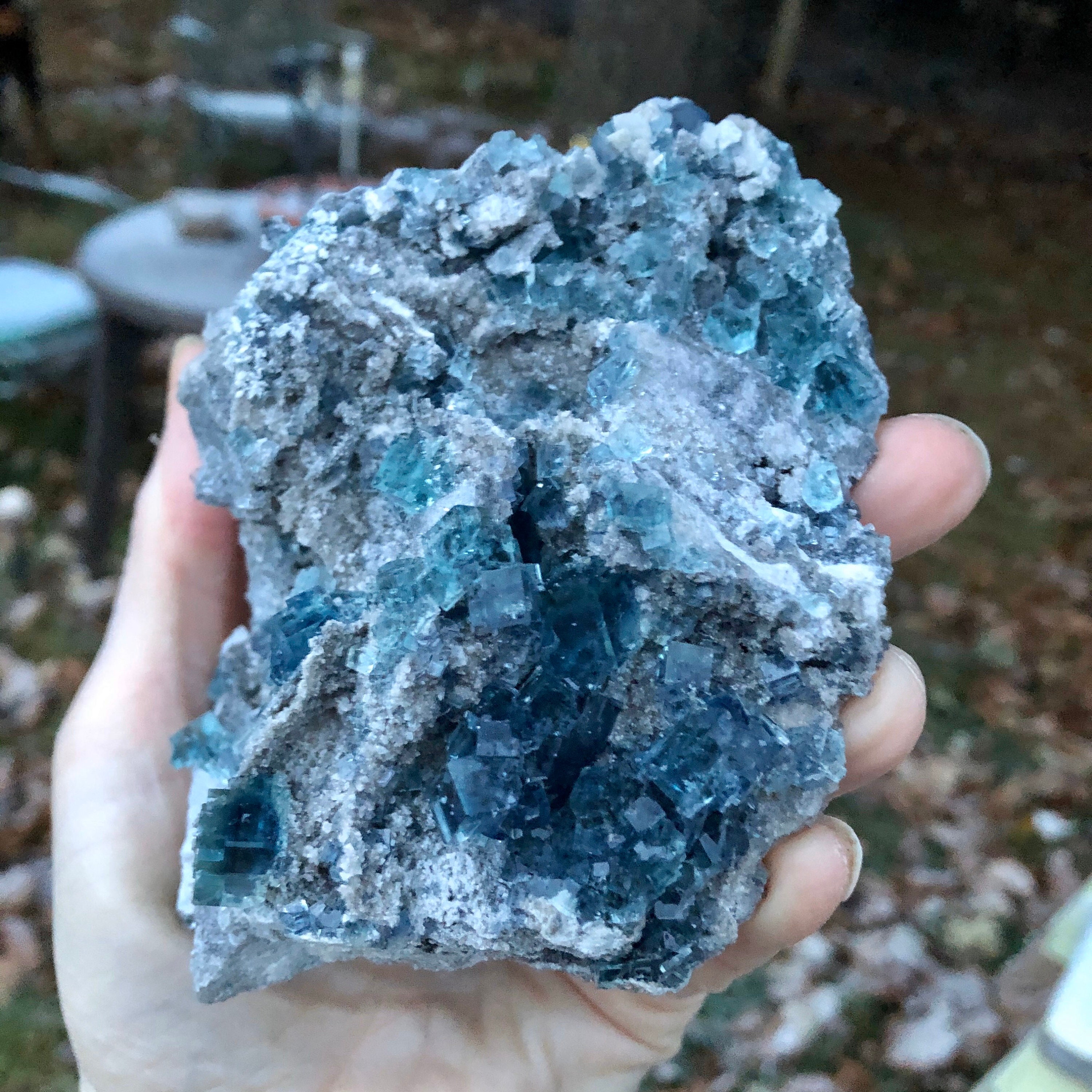 502g Dark Icy Blue Cubic Fluorite on Druzy Gray Smoky Quartz Crystal ...