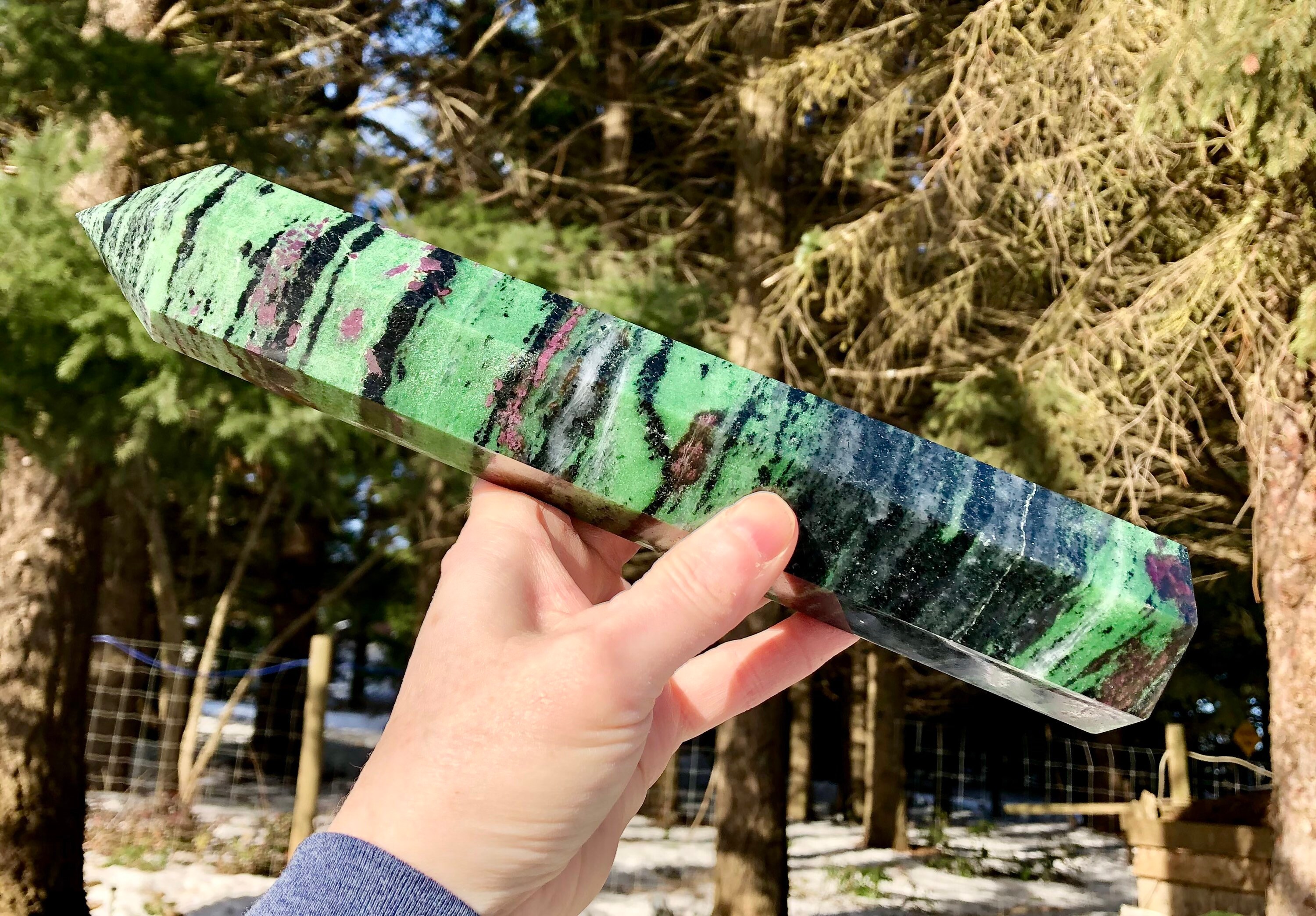 2.74 lb Ruby Zoisite Obelisk Pillar Tower Point Wand Column Mineral ...