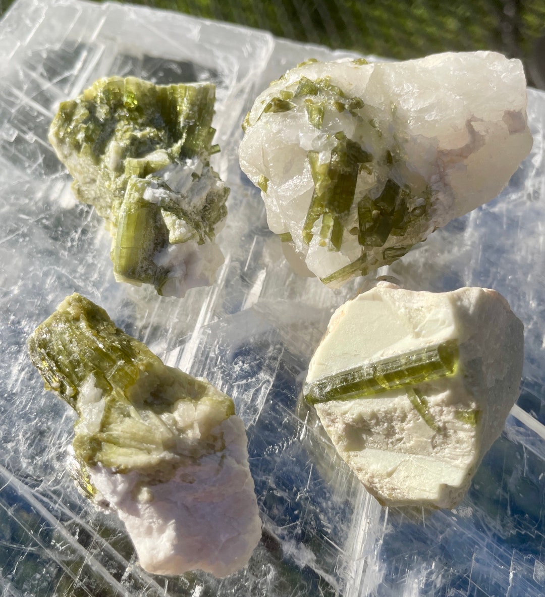 Green Tourmaline in Quartz and Feldspar Specimens Set of 4 - Etsy