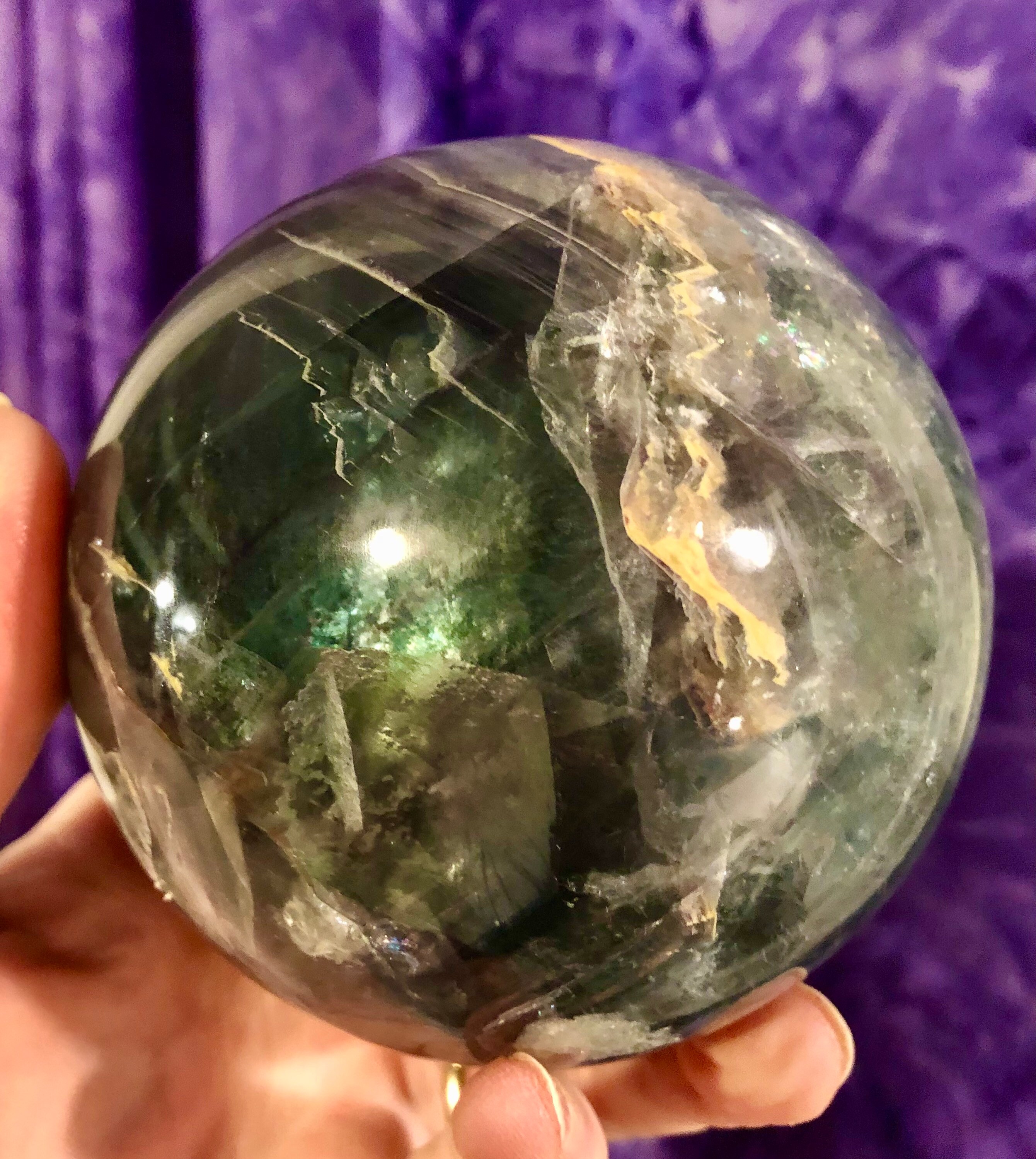 91mm Green Purple And White Fluorite Sphere Ball Orb For Home Decor Or ...