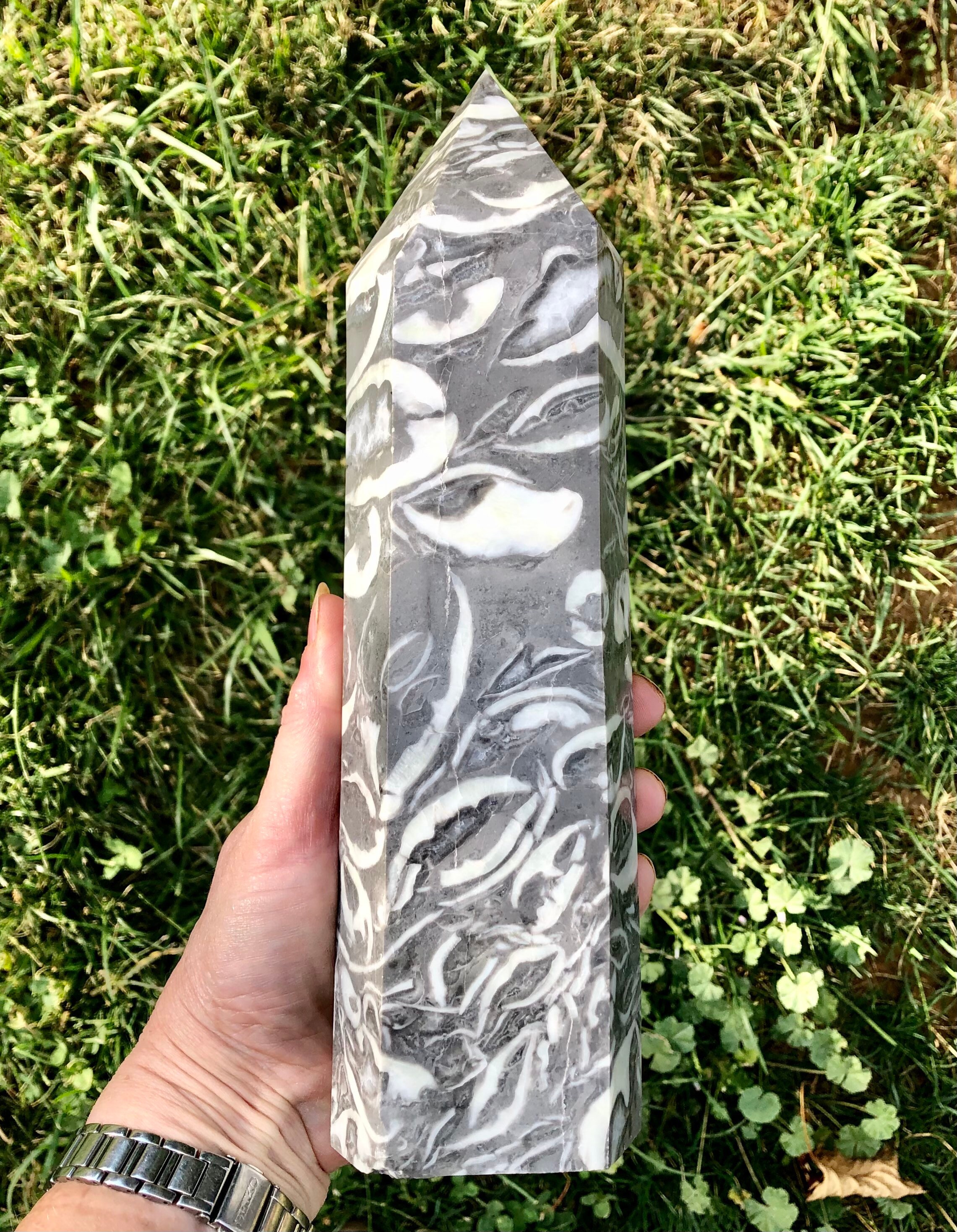 4.35 lb Thousand Eyes Stone aka Shellstone Jasper Obelisk Pillar Tower ...