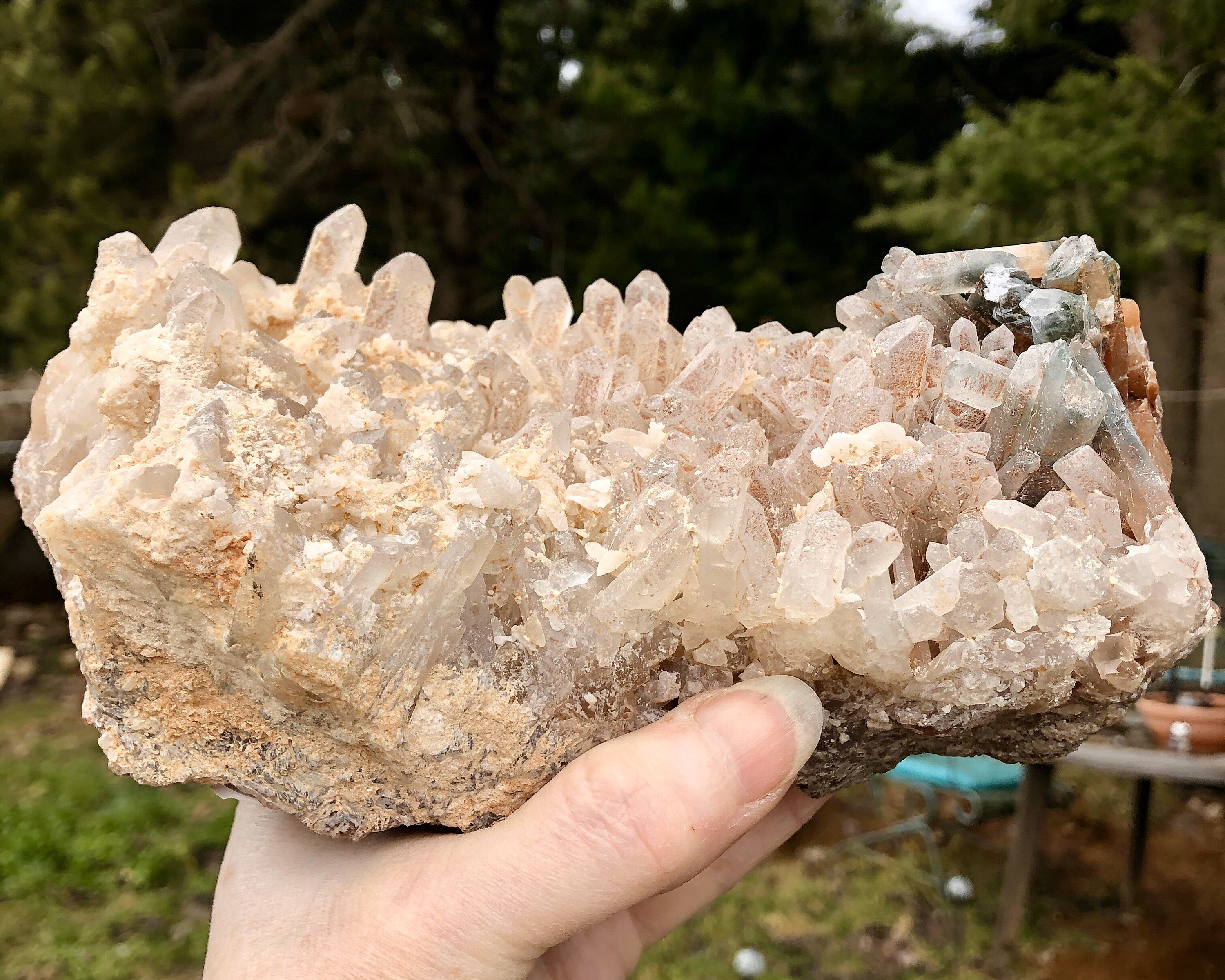 4.81 lbs Large Quartz Crystal Cluster With Green Chloride Inclusions