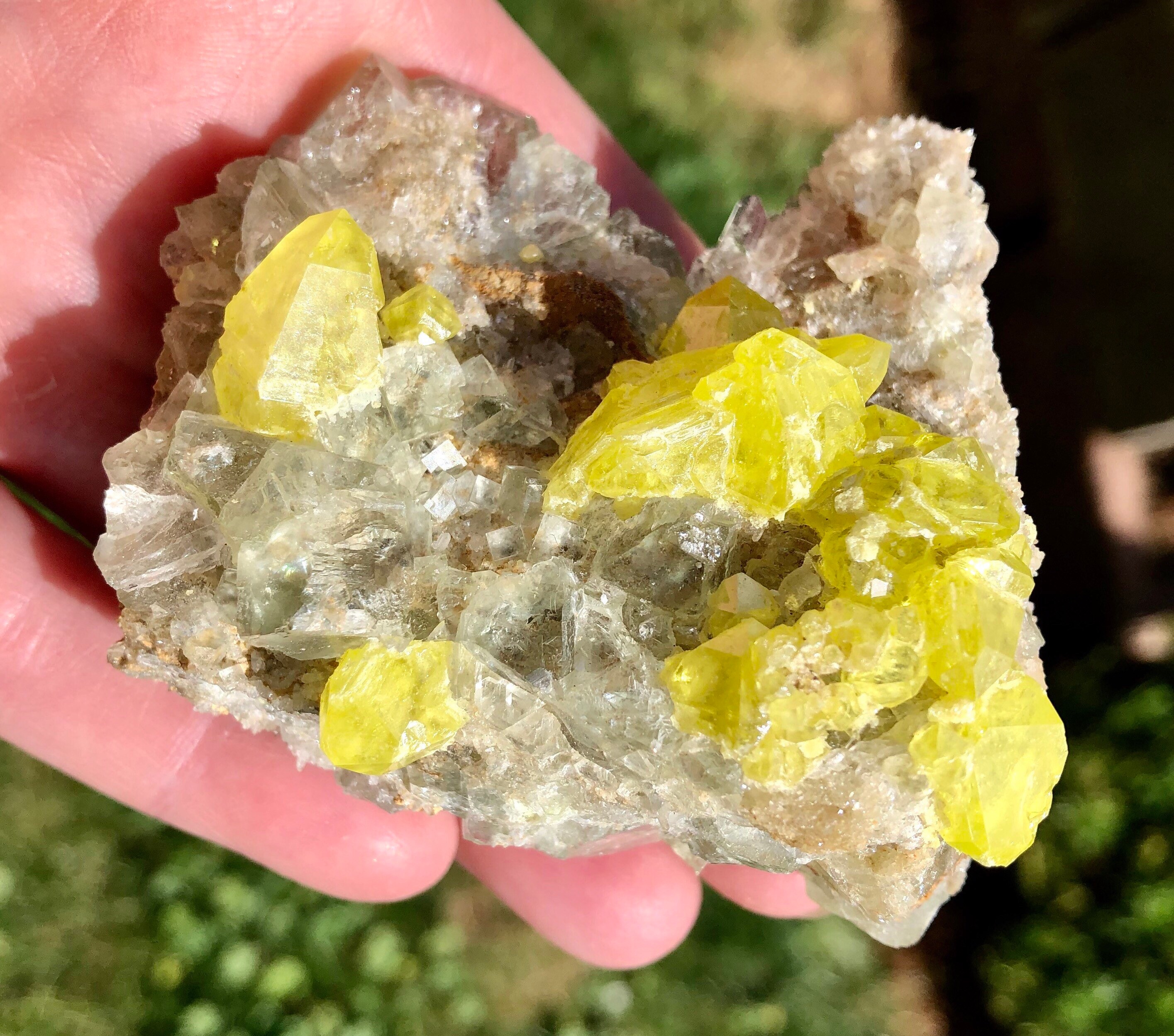174g Native Sulfur On Light Green Cubic Fluorite Crystal Cluster ...