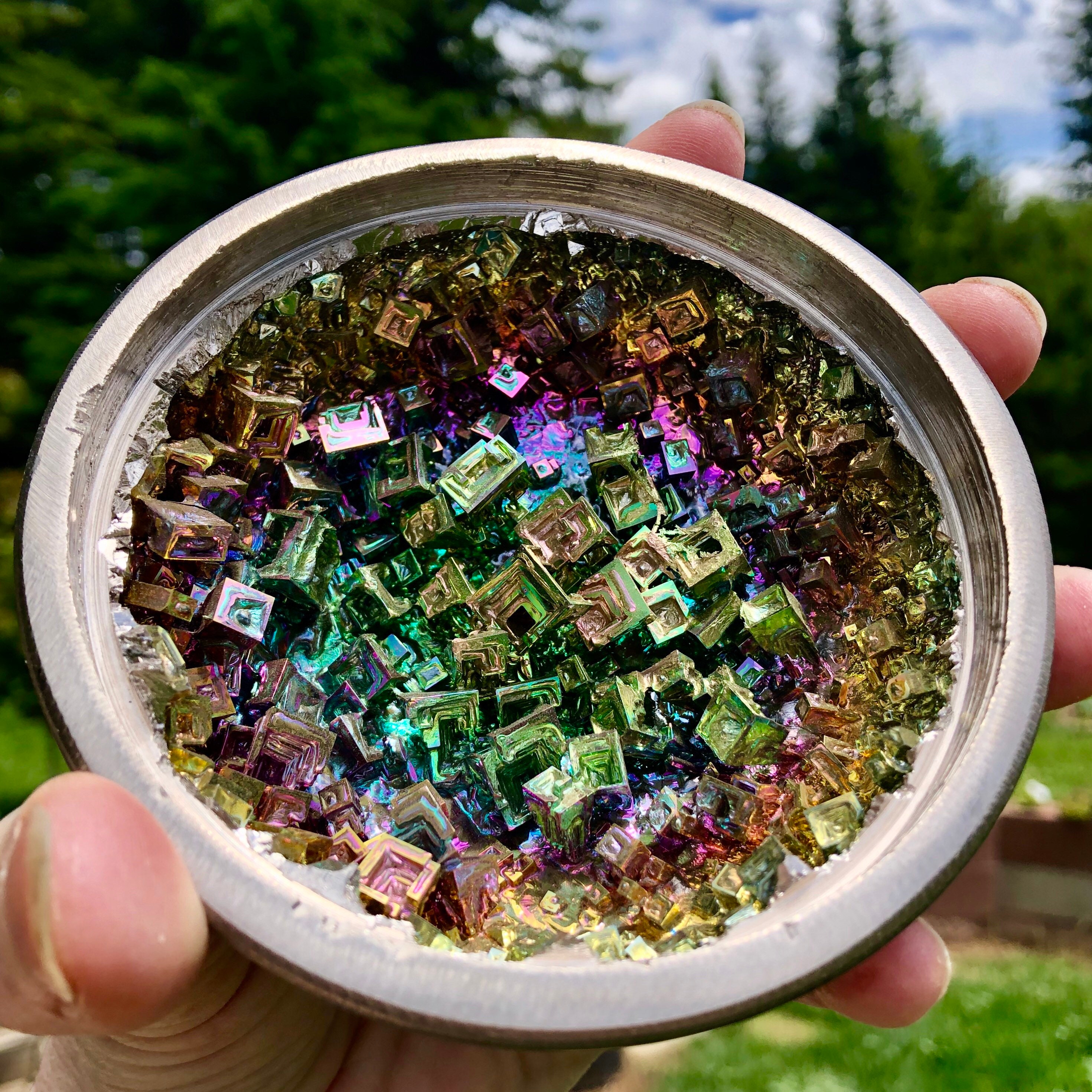 616g Rainbow Bismuth Bowl Crystal Cluster Specimen