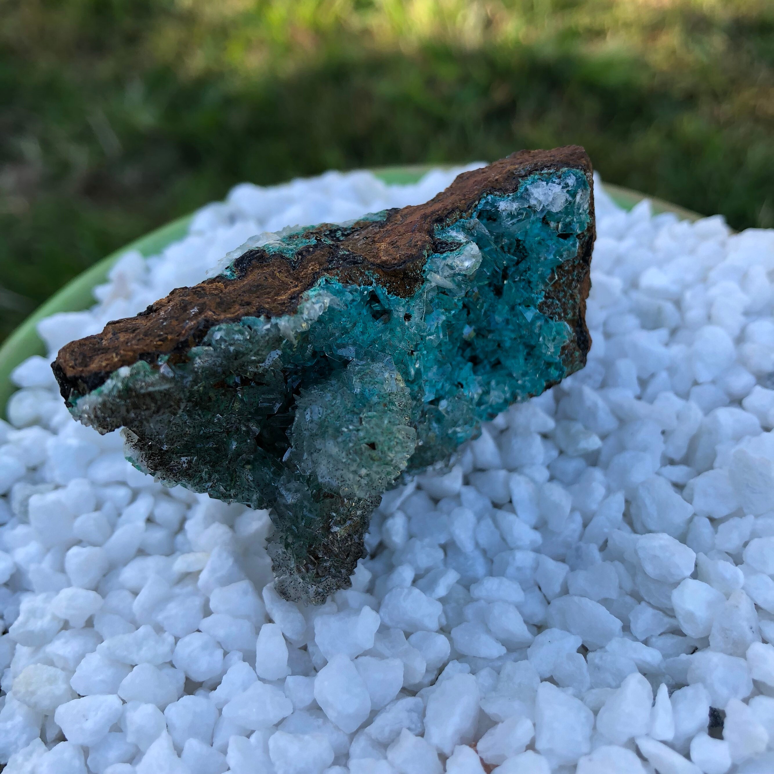 Adamite Druzy crystal cluster in blue and green on matrix