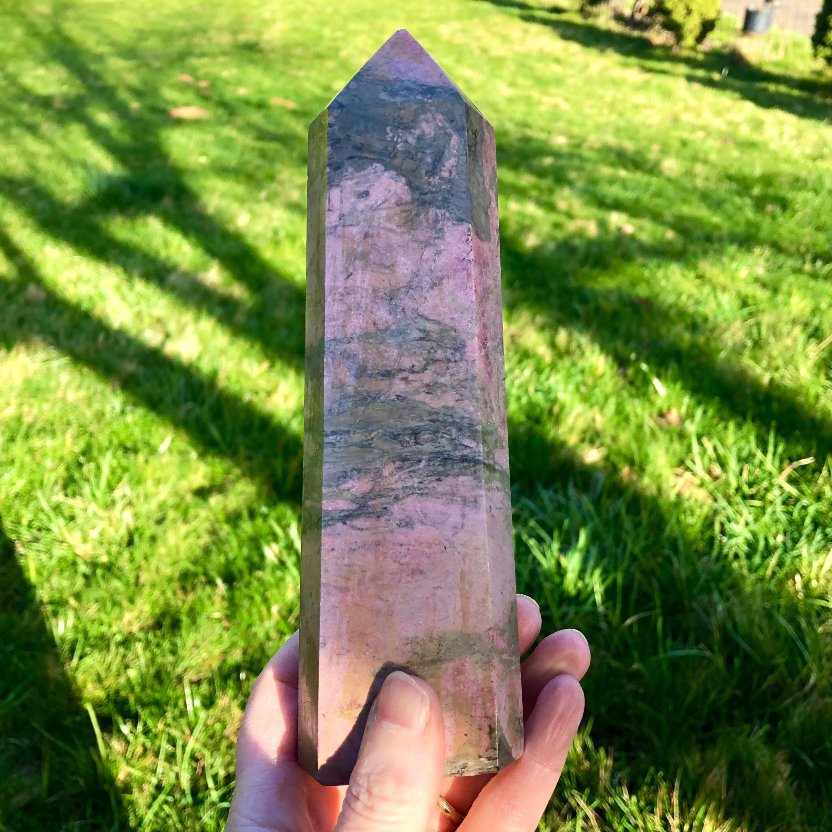 2.39 lb Rhodonite Obelisk Pillar Tower Point Wand Column Mineral ...