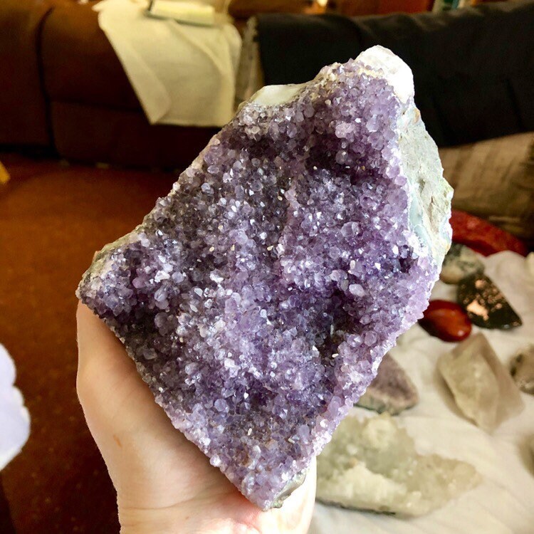 Amethyst Geode Crystal Cluster Freeform Specimen with tiny Quartz Crystals