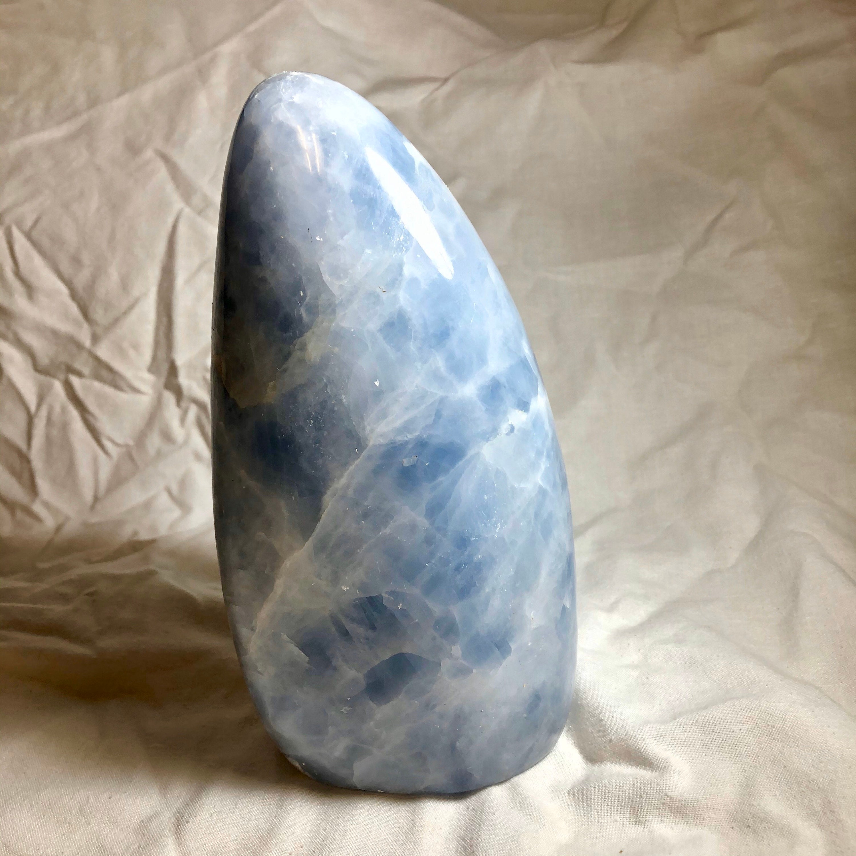 Large Blue Calcite Polished Standing Freeform Specimen